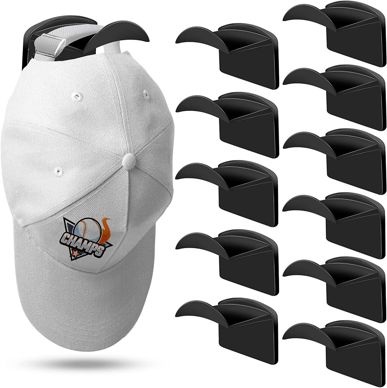 Hat Rack for Wall (12-Pack) - Hat Racks for Baseball Caps. Adhesive Hat ...