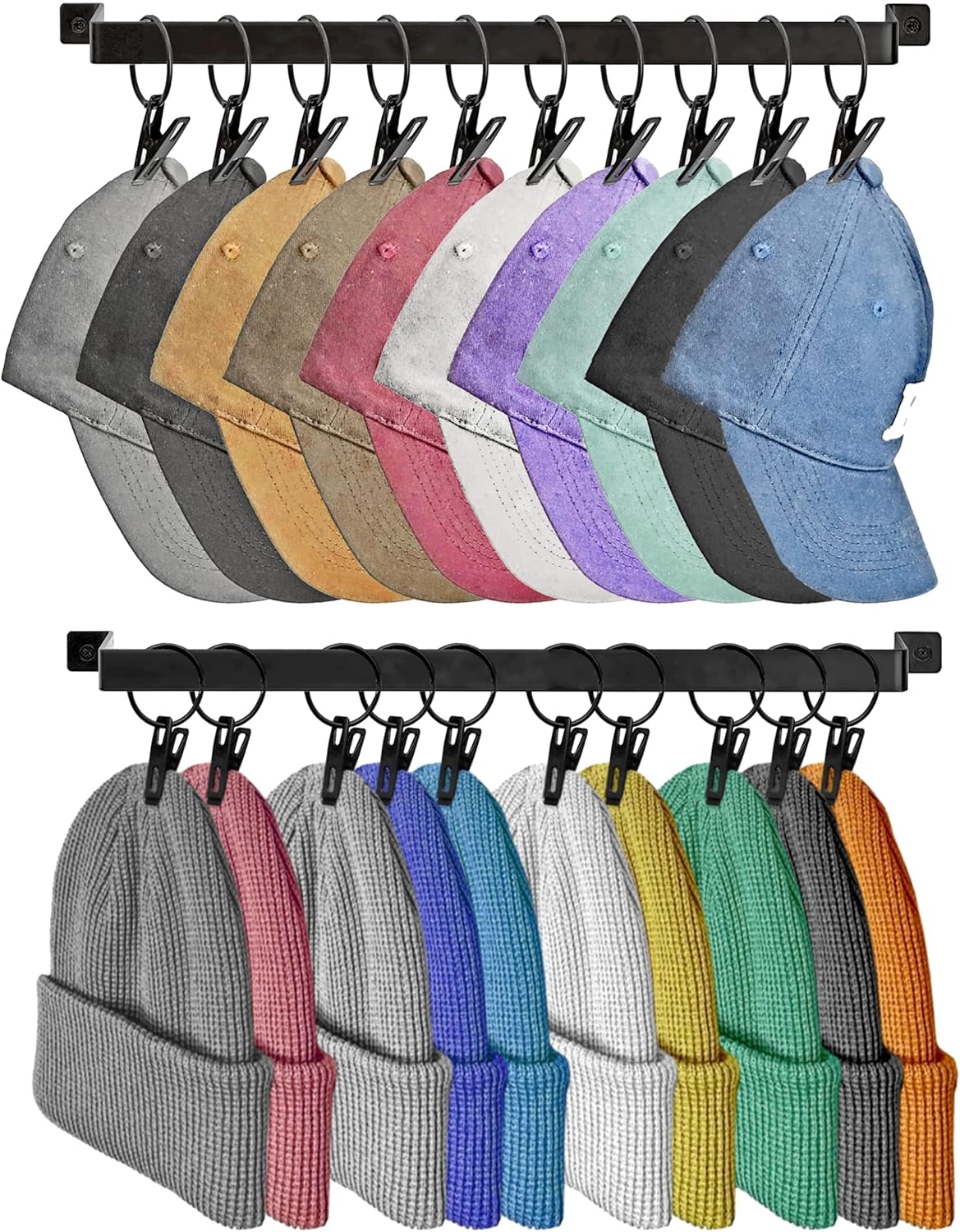 Hat Rack for Wall Baseball Cap Set of 2, Metal Hat Hanger with Hooks ...