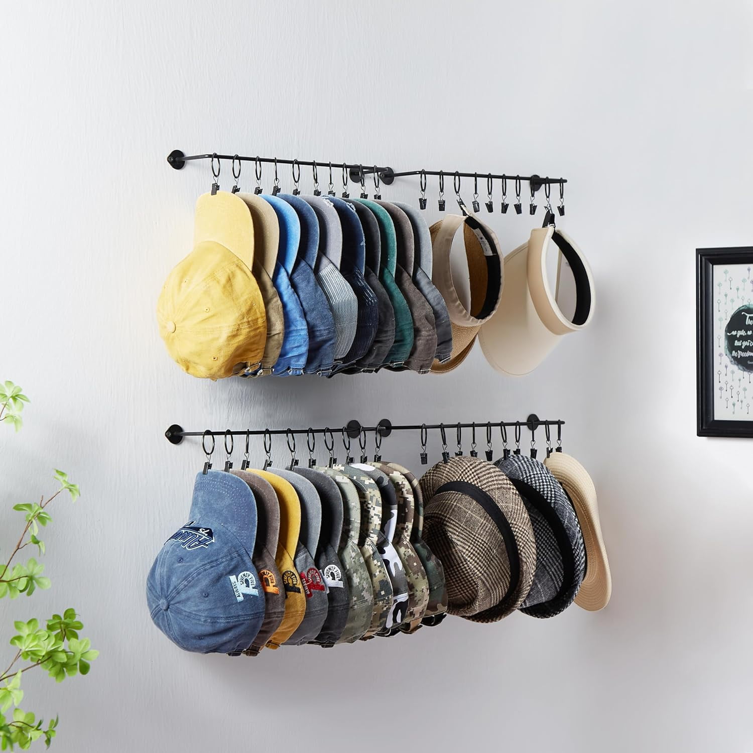 Hat Rack Wall Cap Organizer - Baseball Hat Racks Display Holder with 40 ...