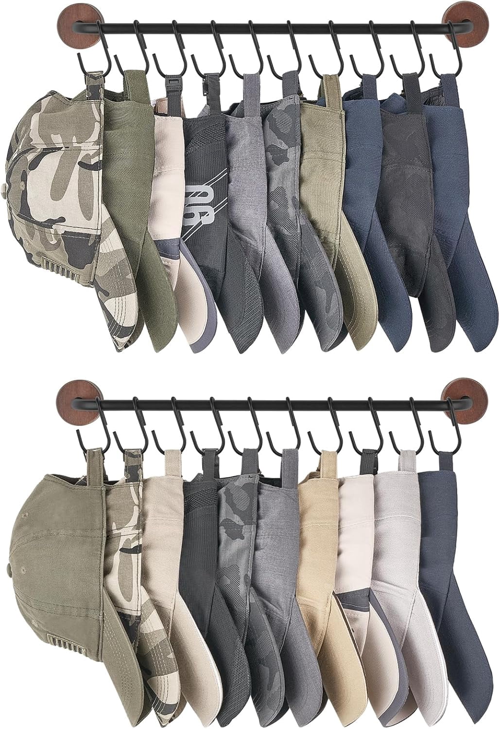 Hat Rack for Wall Hat Organizer for Baseball Caps Hanger with 20 Hooks ...