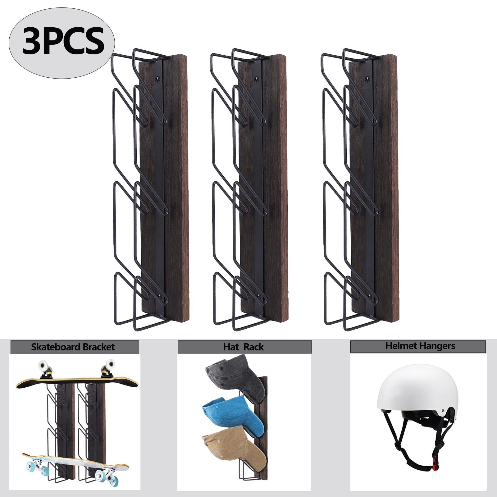 3 PACK Hat Rack for Wall,Rustic Display Wooden Baseball Caps Organizer ...