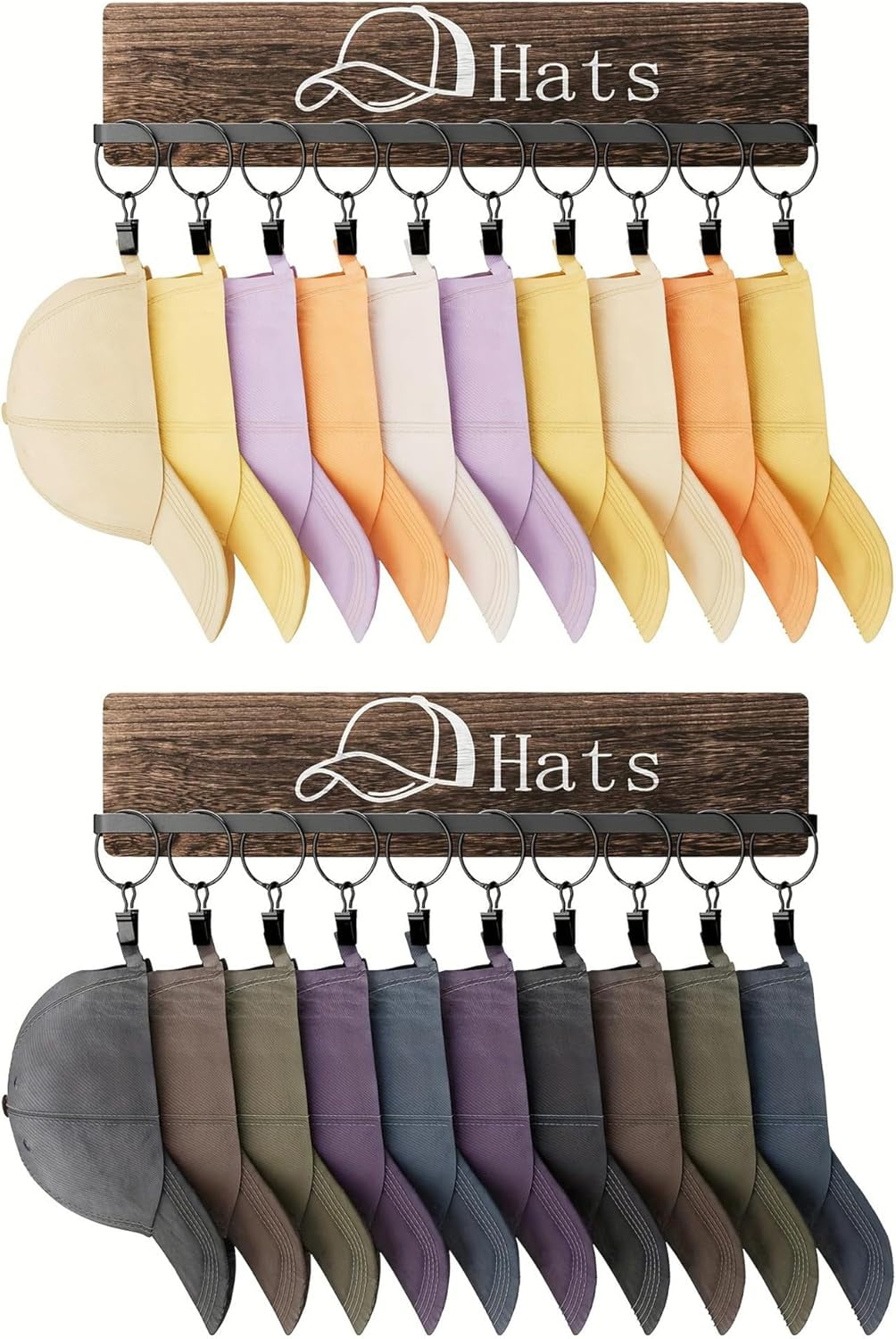 Hat Rack for Wall, Wooden Baseball Cap Organizer with 20 Hooks, Hat ...