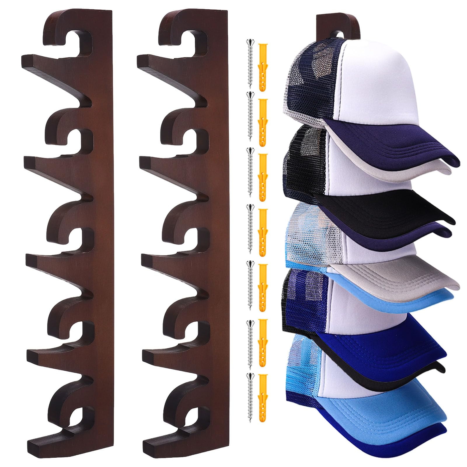 Hat Rack for Wall, Wooden Hat Organizer for Baseball Caps, Wall Mounted ...