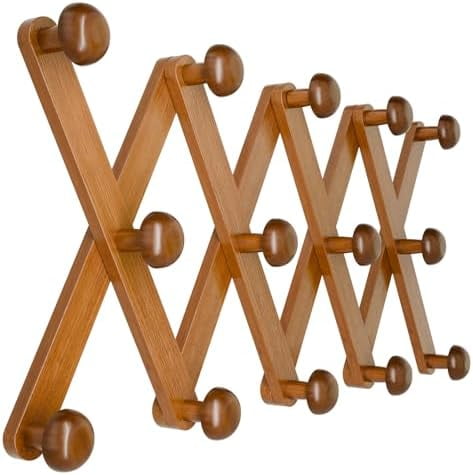 Hat Rack for Wall with 14 Hooks, Solid Wooden, Expandable Coat Rack ...