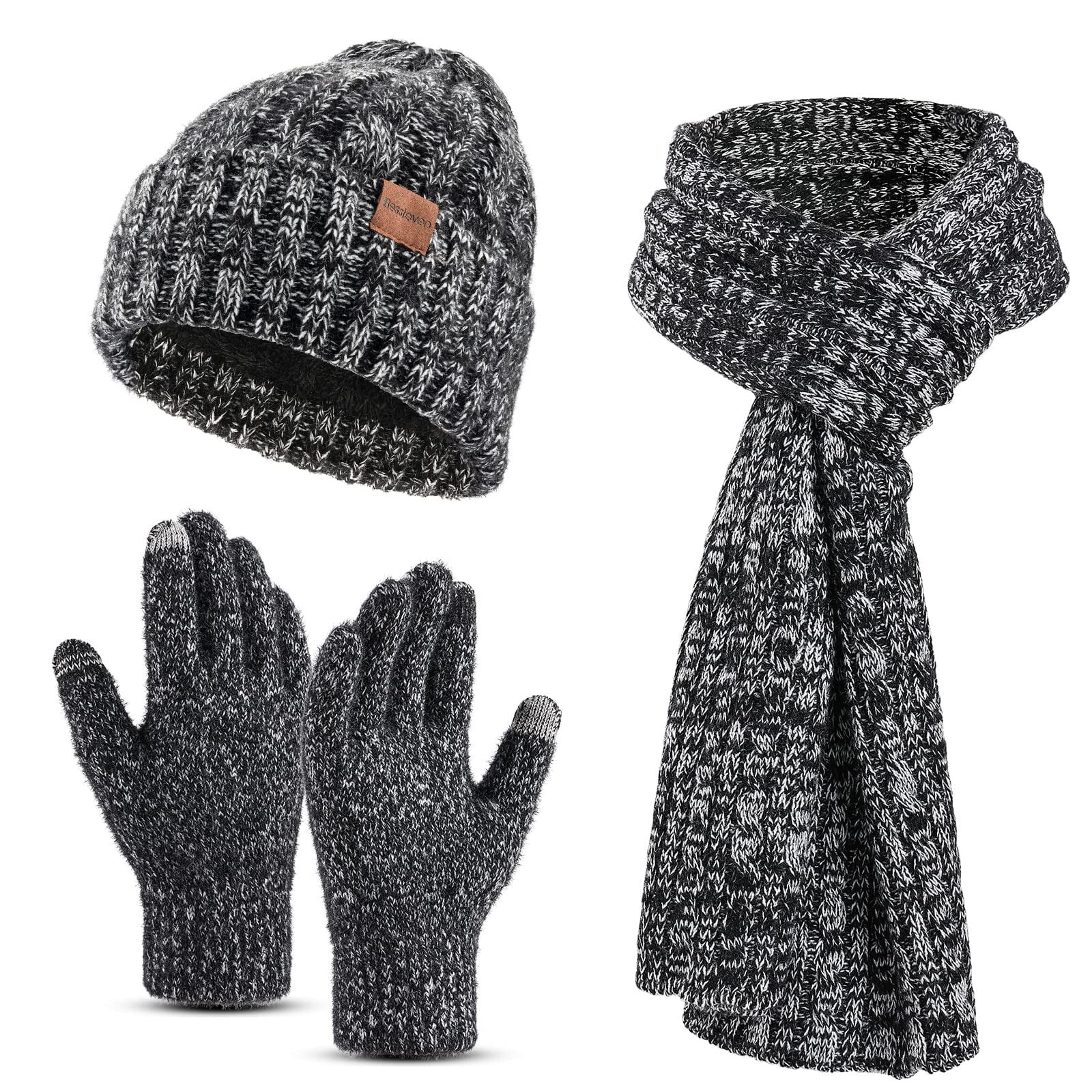 Besssteven 3-in-1 Beanie, Scarf, and Gloves Set for Adults - Soft, Warm ...