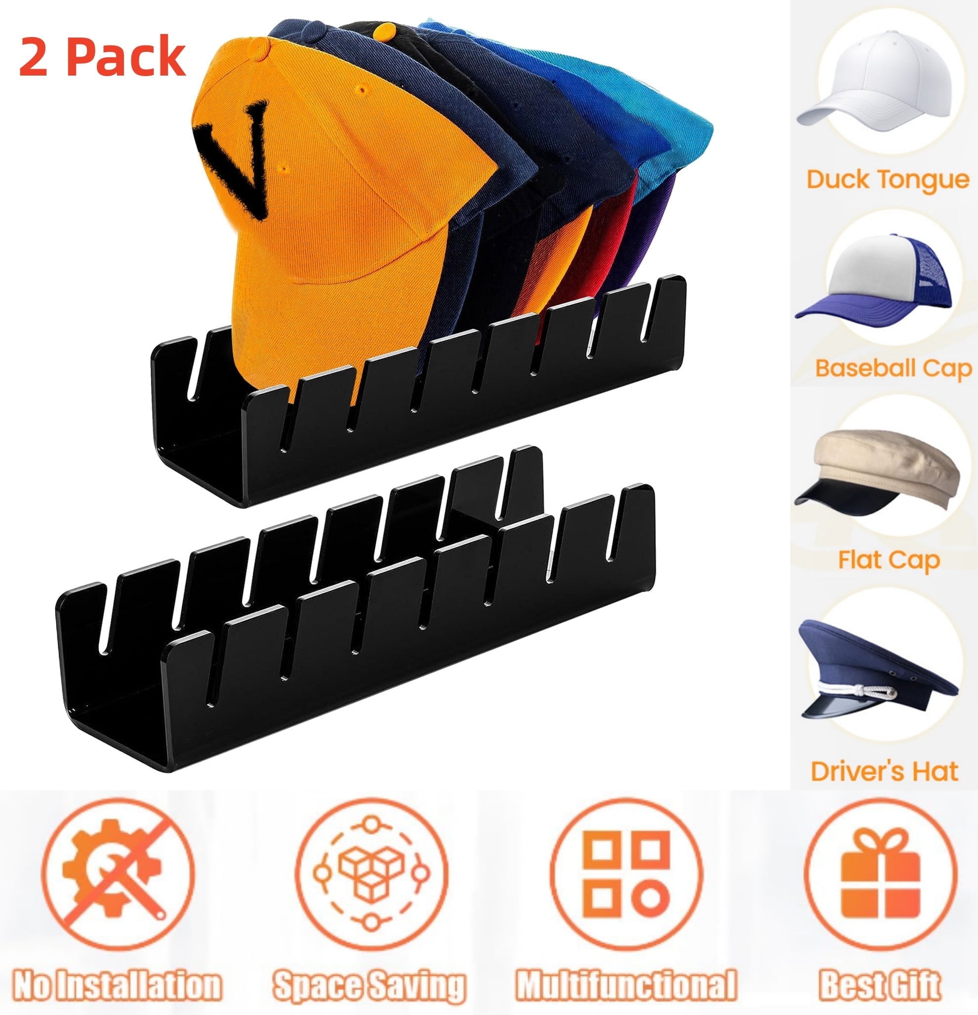 Baseball Caps Display and Organizer, Two-Pack Hat Storage Box Holds 14 ...