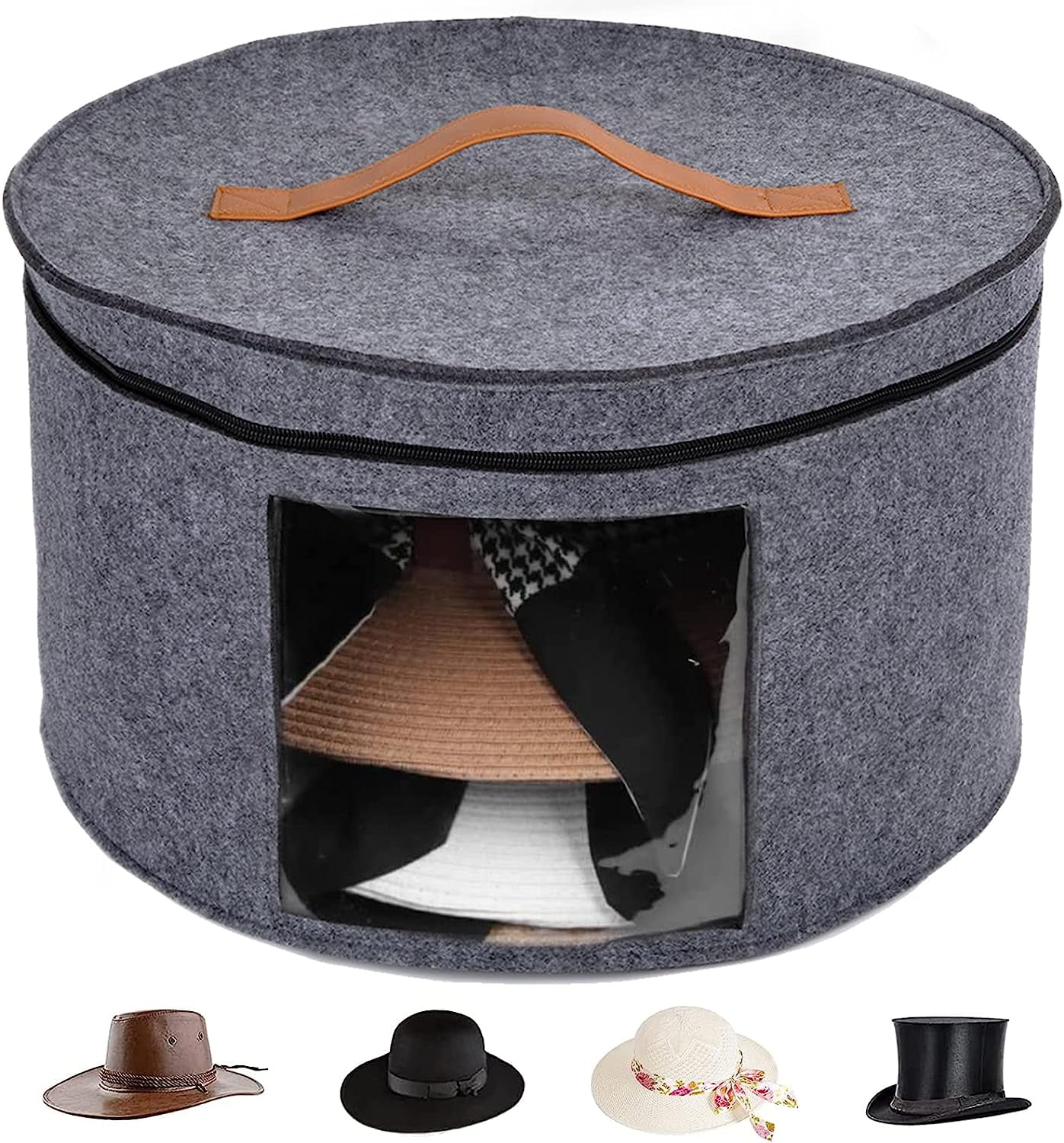 Hat Storage Box for Women & Men, 17" x 10.2'' Foldable Round Felt ...