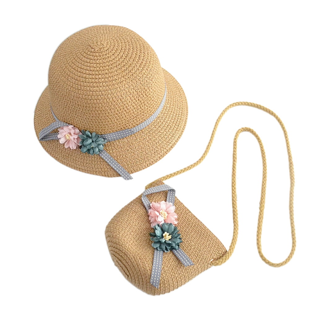 Hat Straw Beach Kids Girls Bagset Hats Easter Cap Sun Bonnetwoven ...