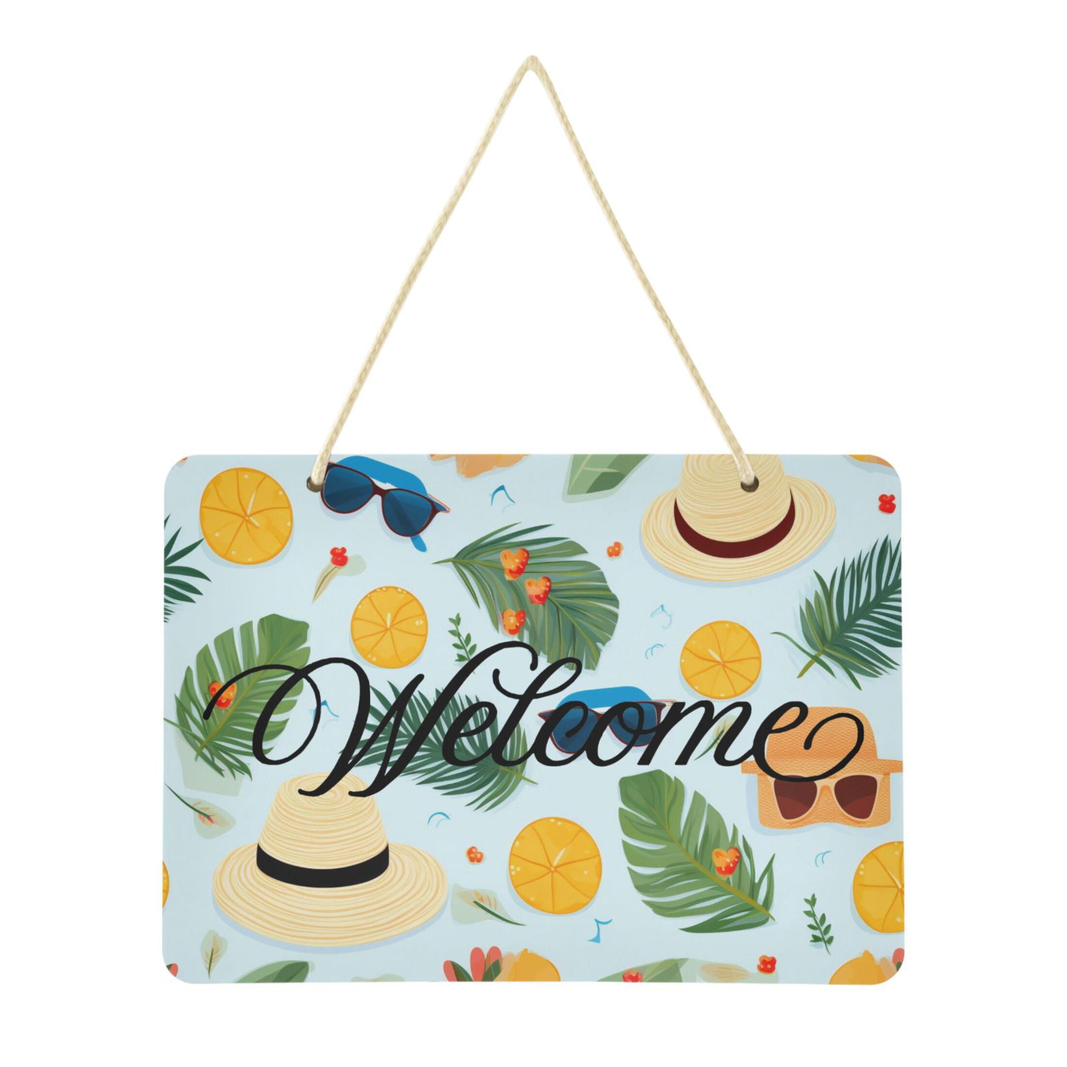Hat Sunglasses Leaf Orange Welcome Sign Front Door PVC 14x10 inch ...