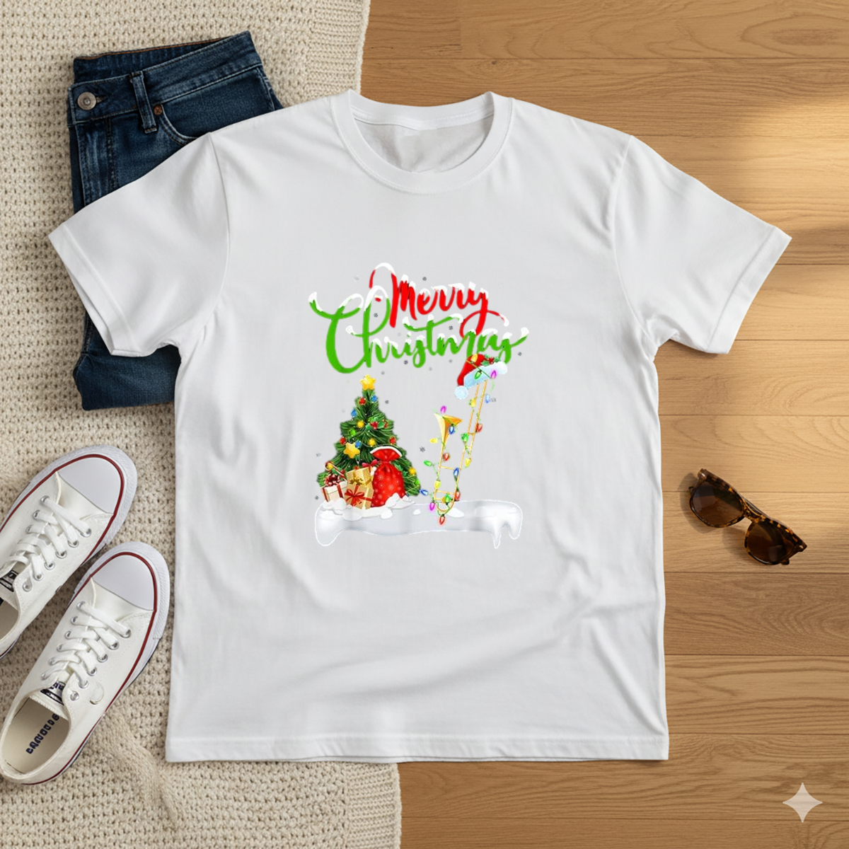 Hat Trombone Christmas Holiday Music Themed Art Unisex Tee up to Size ...