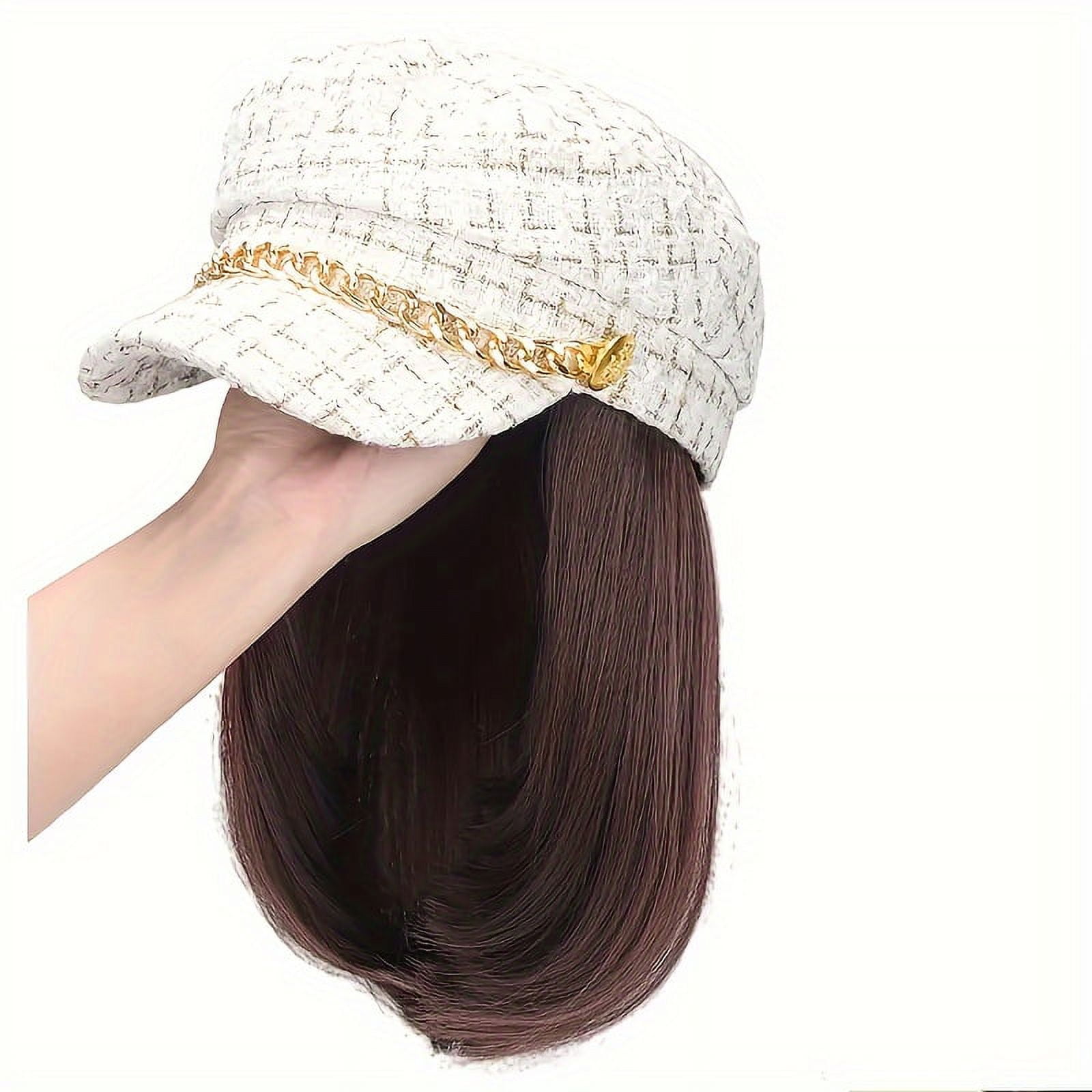 Hat Wigs 10 Inch Short Straight Hair Wigs With Tweed-Plaid-Newsboy ...