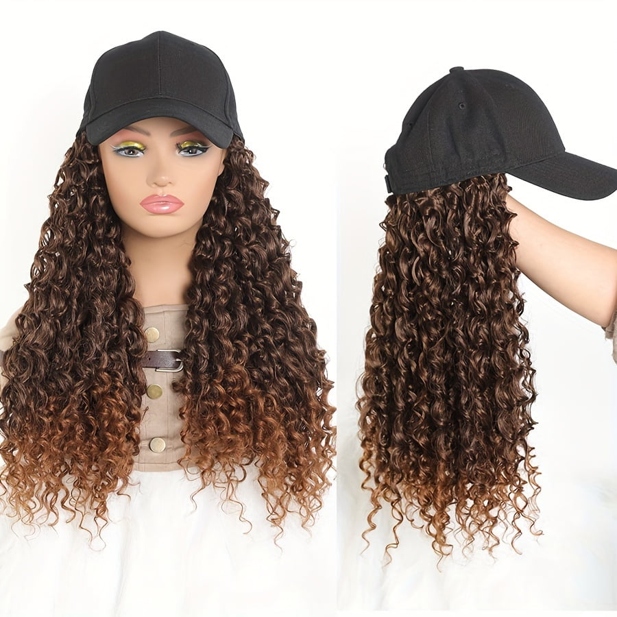 Hat Wigs 14 Inch Long Corn Wavy Hair Wigs With Baseball CapAttached For ...