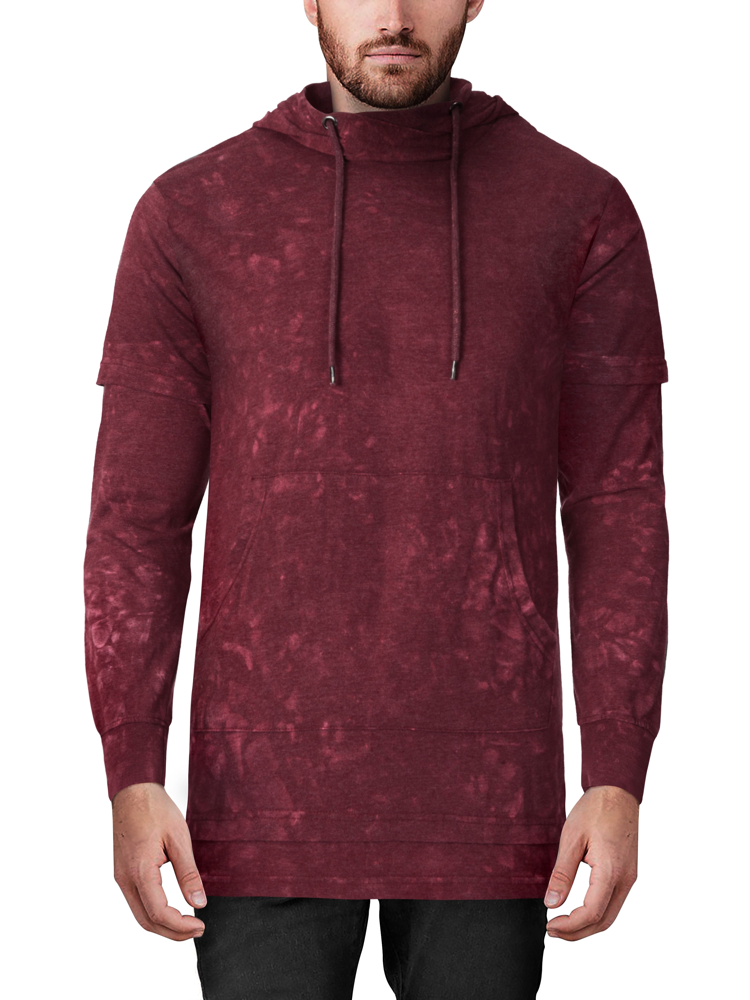 Hat and Beyond Men's Double Layer Hooded Hybrid Long Sleeve Tee Shirt ...