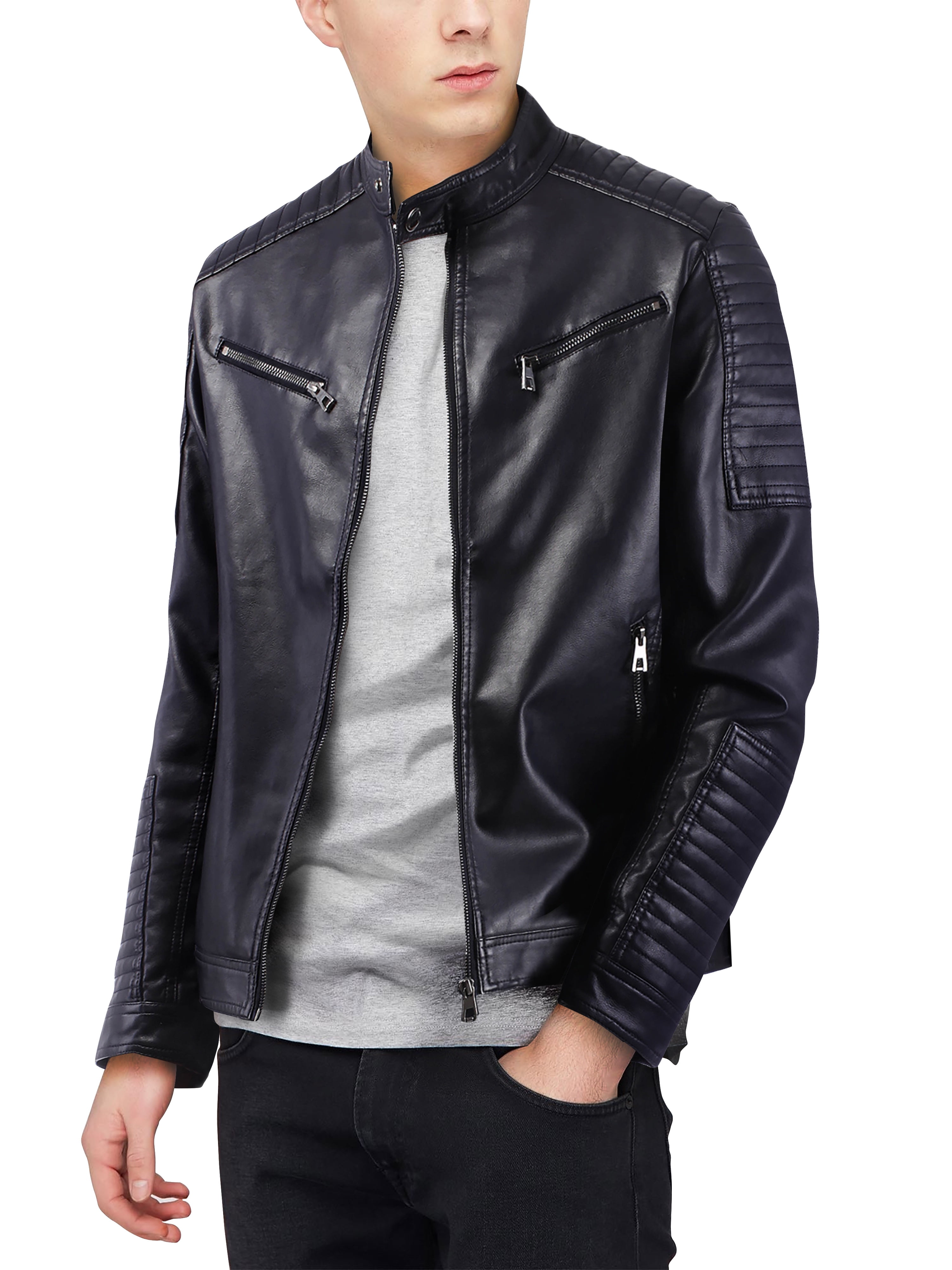 Hat and Beyond Mens Motorcycle Rider Jacket Faux Leather with Tactical ...