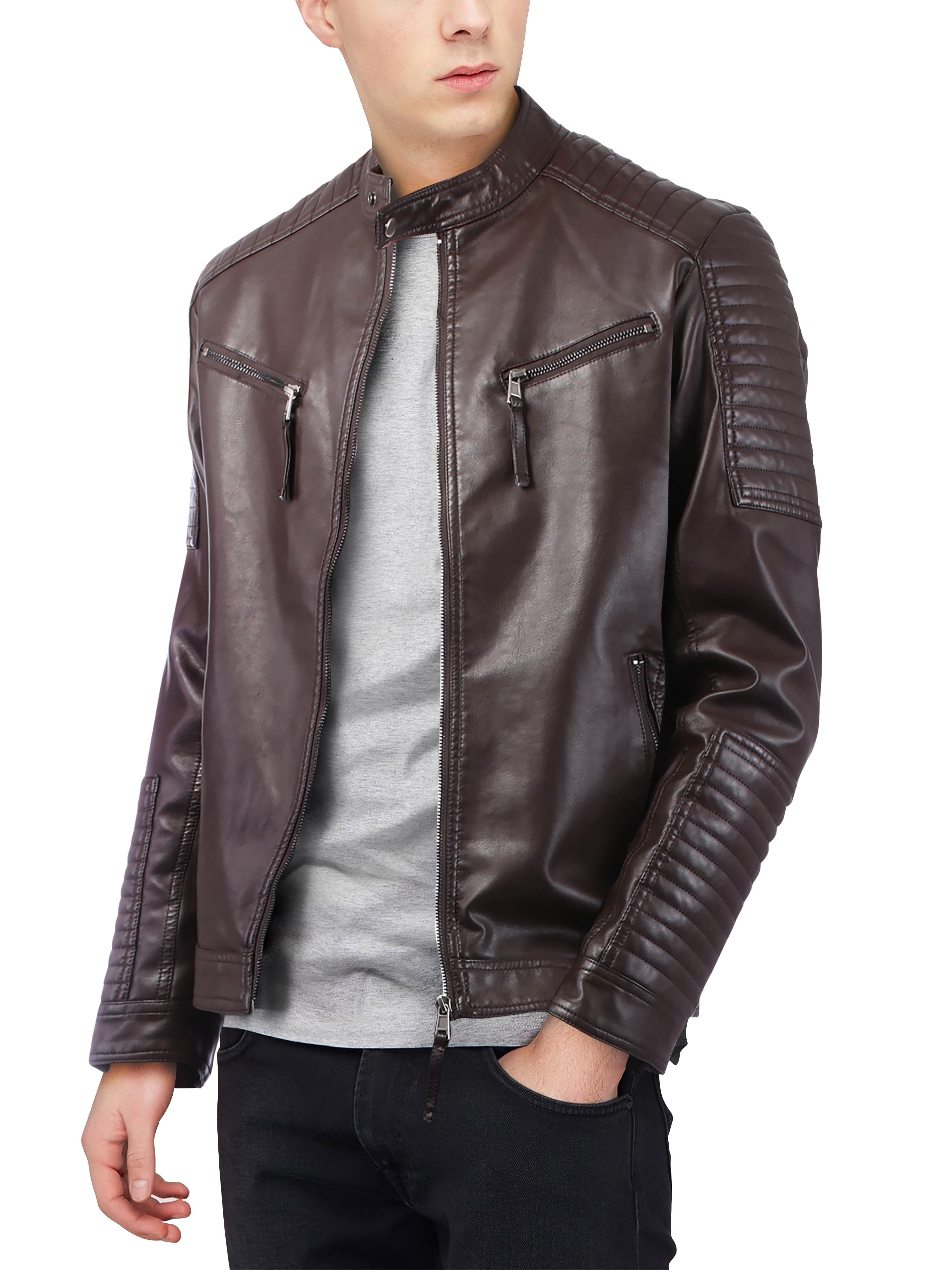 Hat and Beyond Mens Motorcycle Rider Jacket Faux Leather with Tactical ...