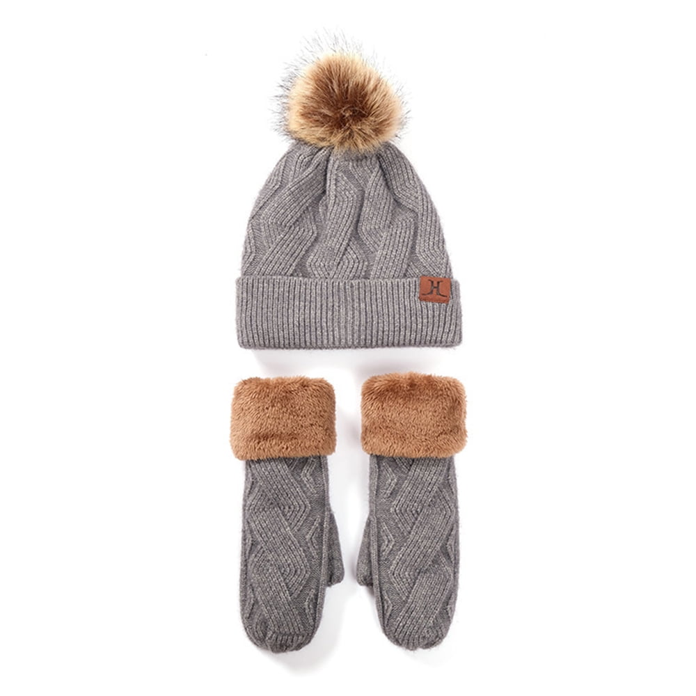 Hat gloves set for women with thick fleece lining, warm winter hat ...