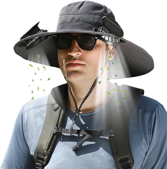 Hat with Fans Solar Power, Solar Fan Hat for Men Women, 2 Solar Fan Sun ...