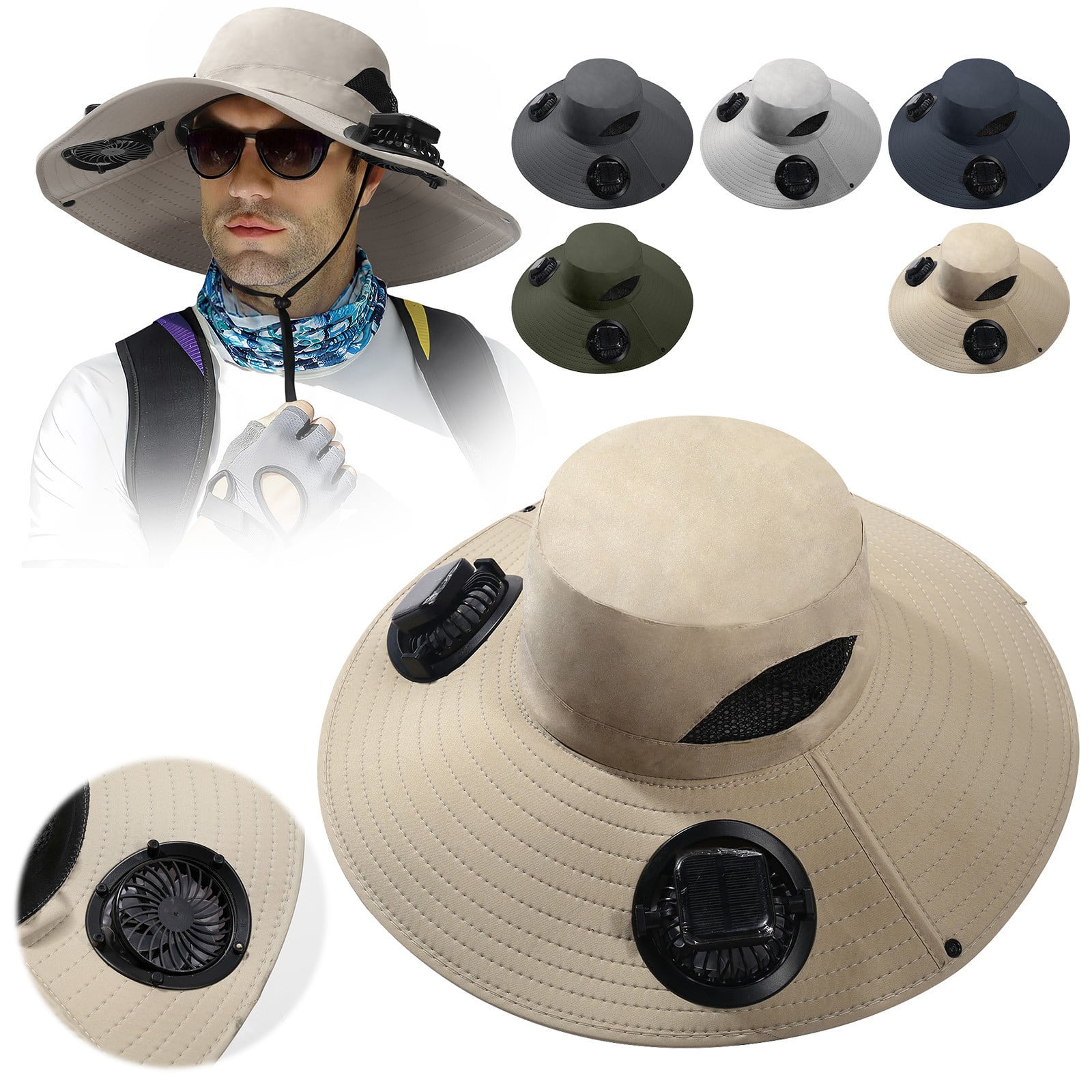Hat with Fans Solar Power Solar Hat with Built in Fan Wide Brim Solar ...