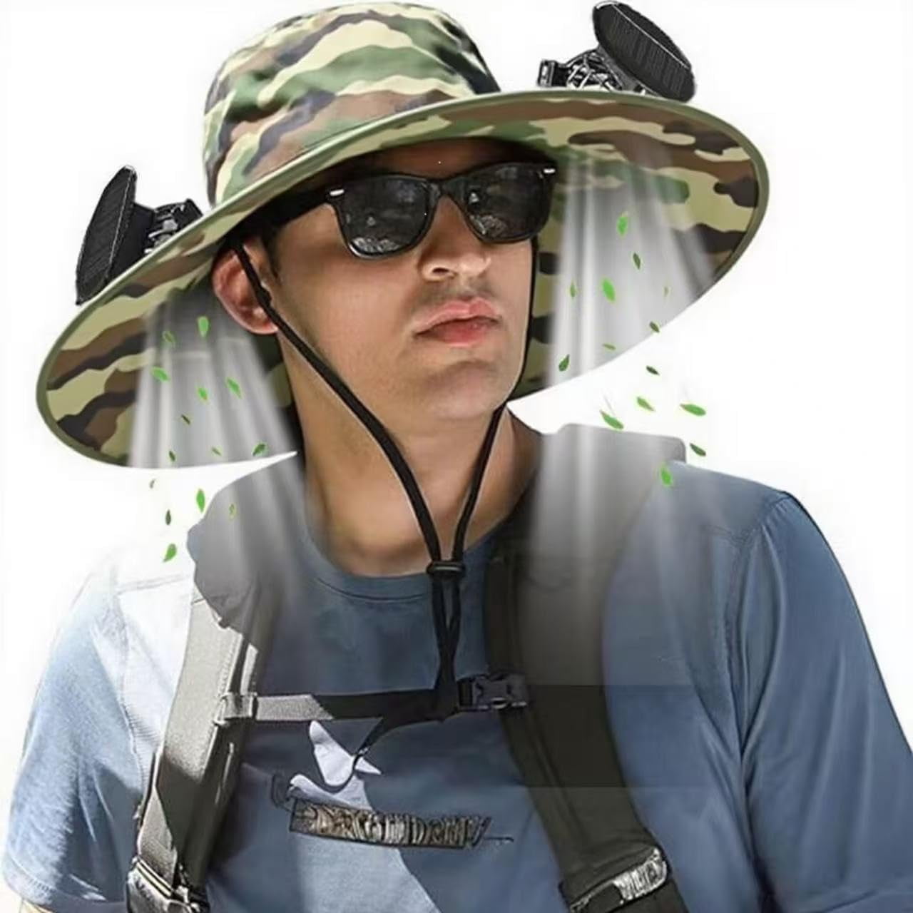 Hat with Fans Solar Power, Wide-Brim Sun Hat with 2 Solar Fan for Men ...