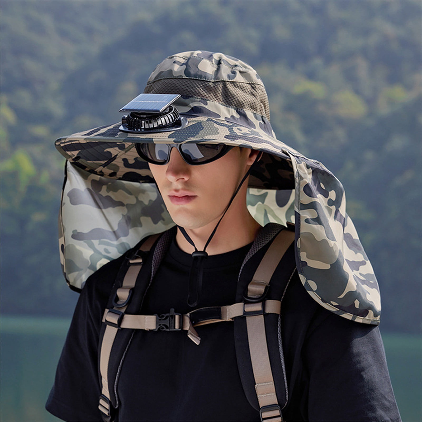 Hat with Fans Solar Power for Men Hiking Outdoor Wide Brim0 Solar Fan ...