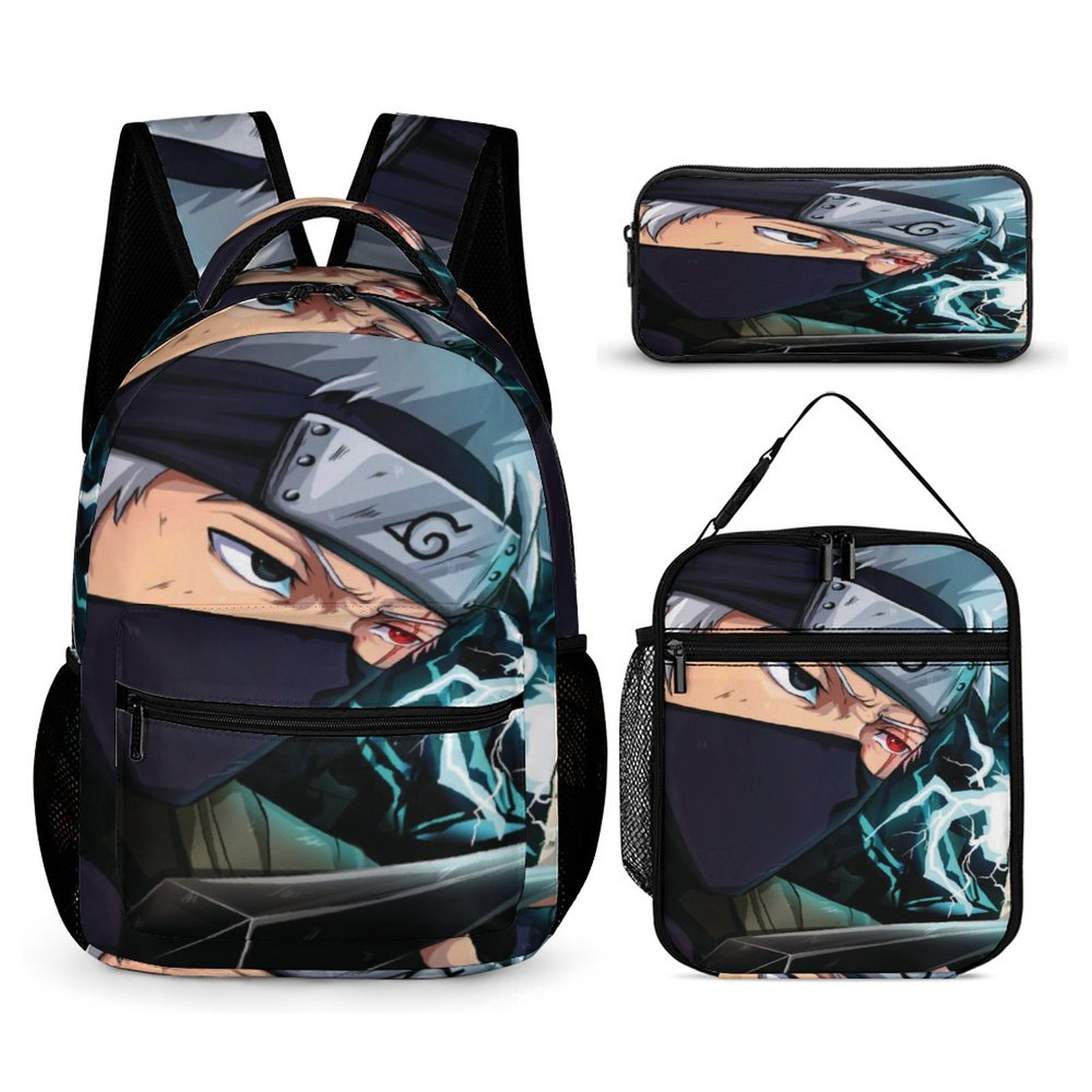 Hatake Kakashi 3 Piece Backpack Set Anime Casual Daypack with Lunch Bag ...