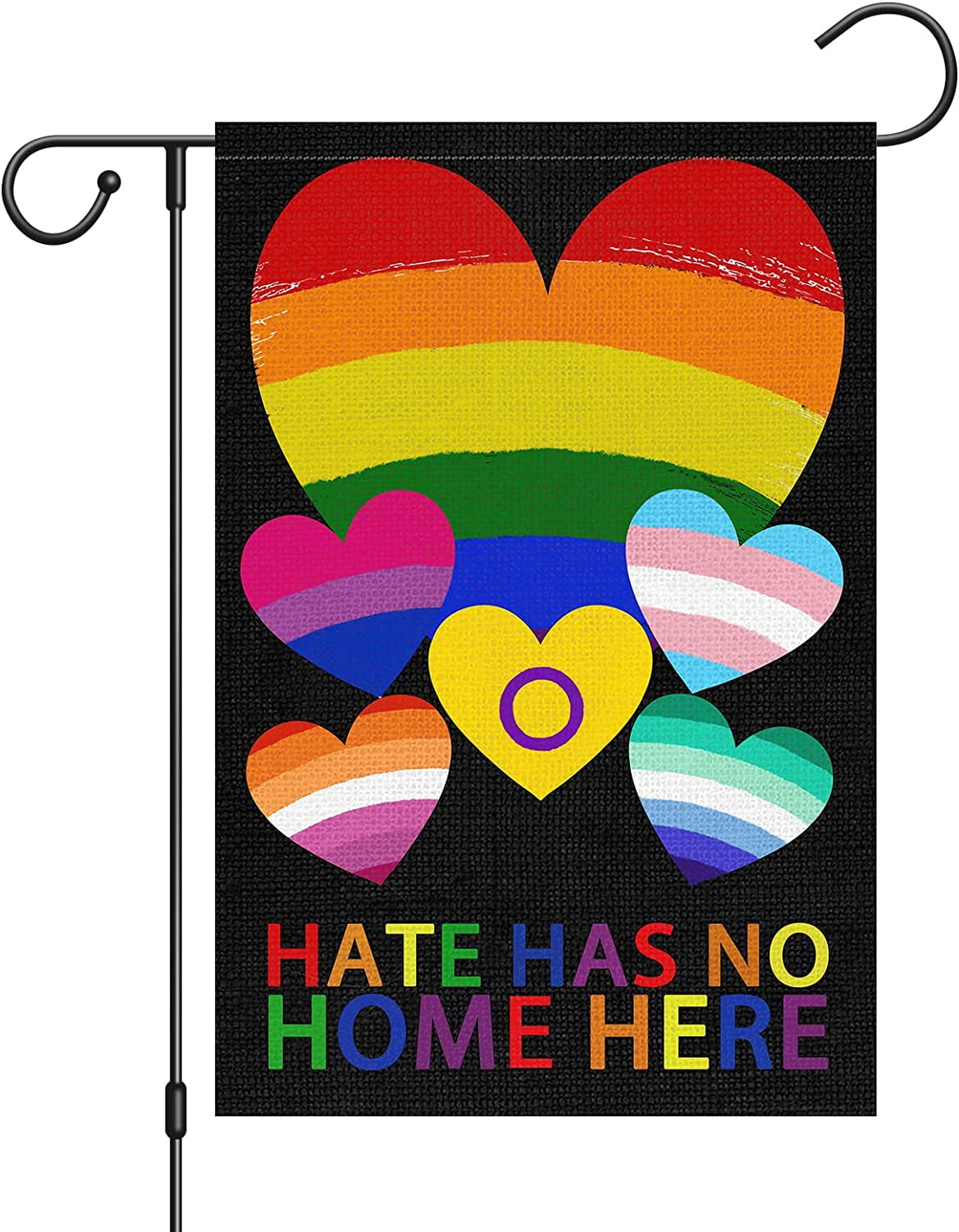Hate Has No Home Here Rainbow Pride Garden Flag 12x28 inch Double Sided Burlap, Small Pride Gay ...