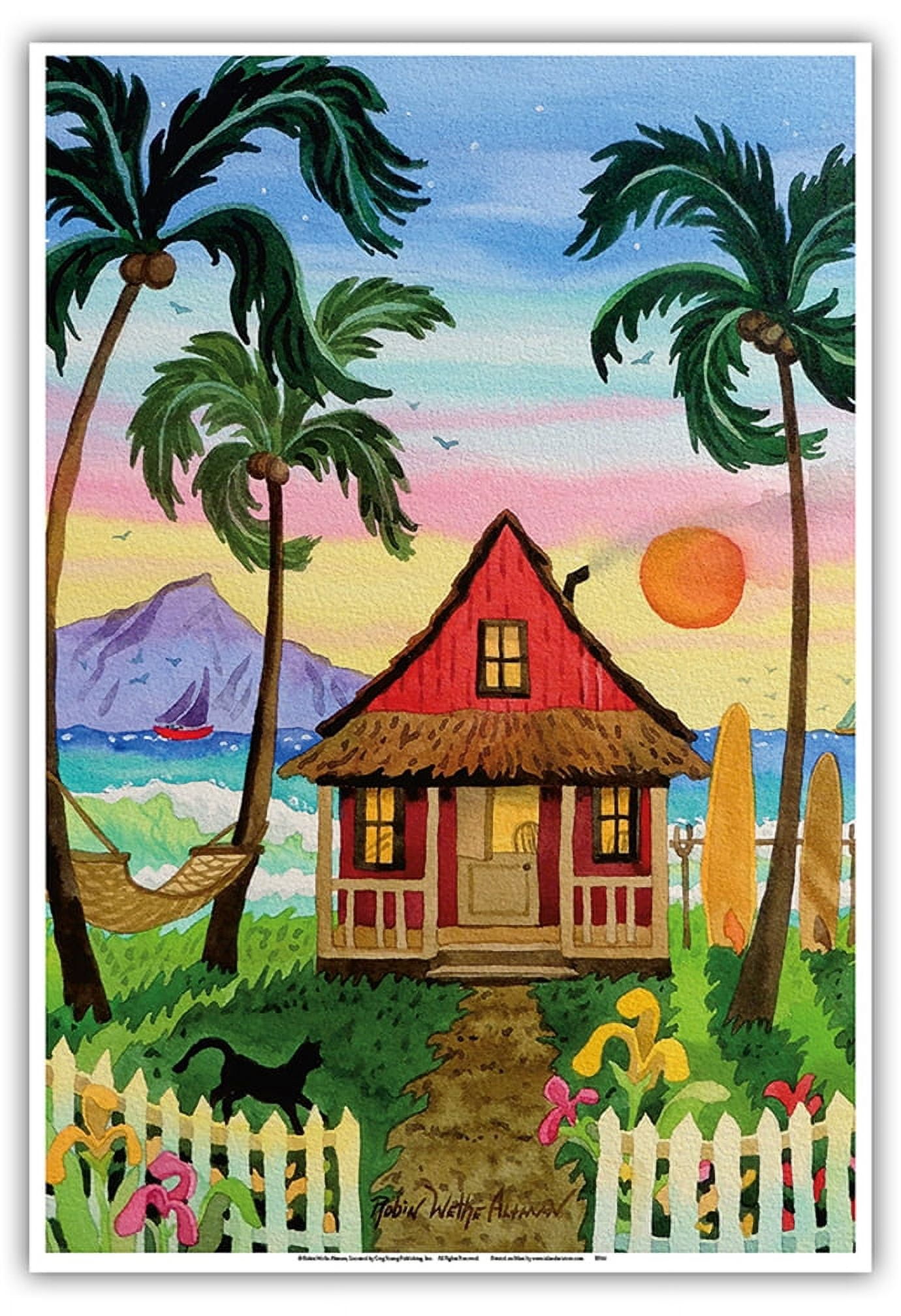 Hati's Red Hut - Tropical Beach Hut - Hawaii - Hawaiian Islands Sunset - From an Original ...