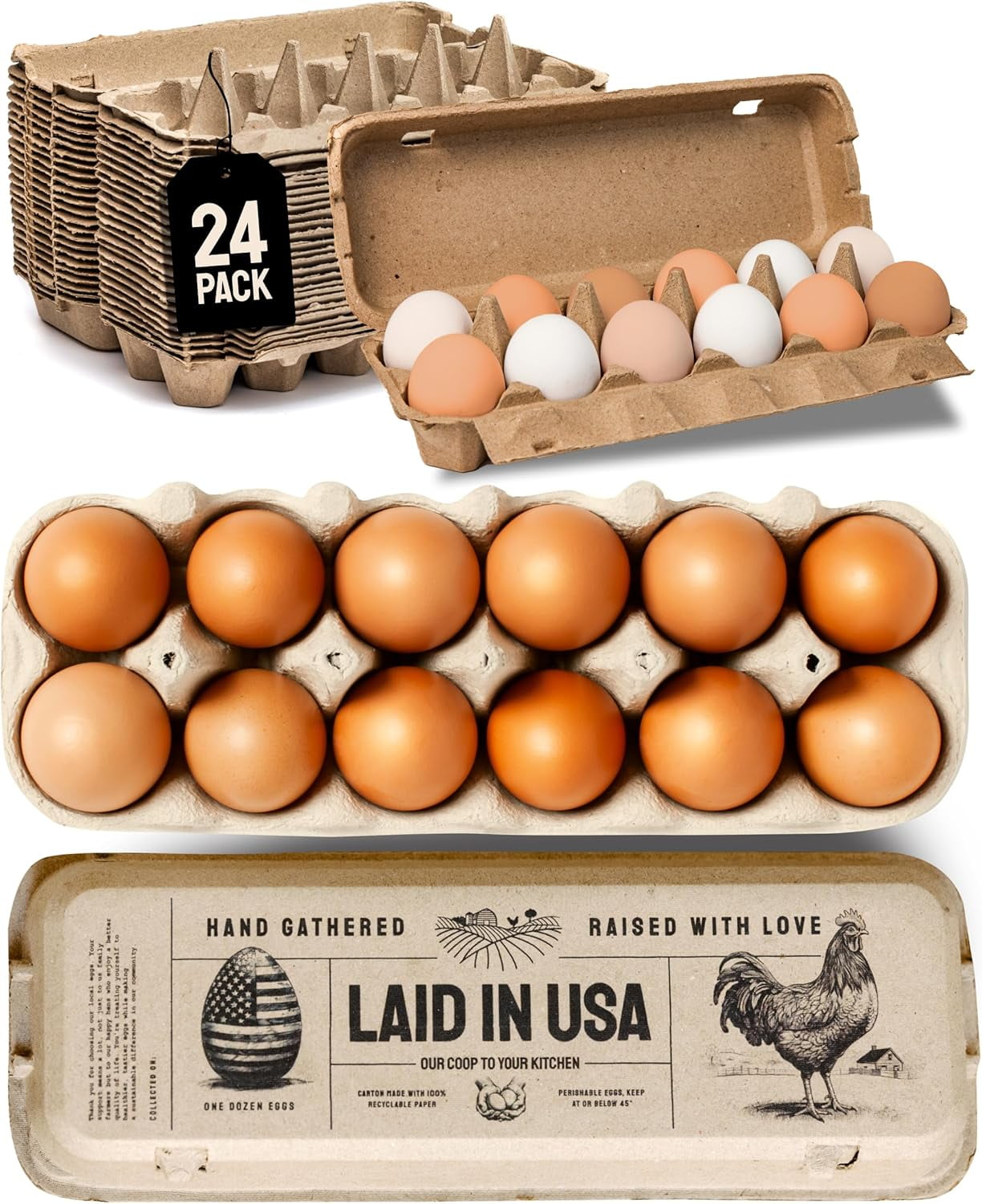 Hatortempt 24 Pack Bulk Egg Cartons, 12 Count Reusable Recycled Paper ...