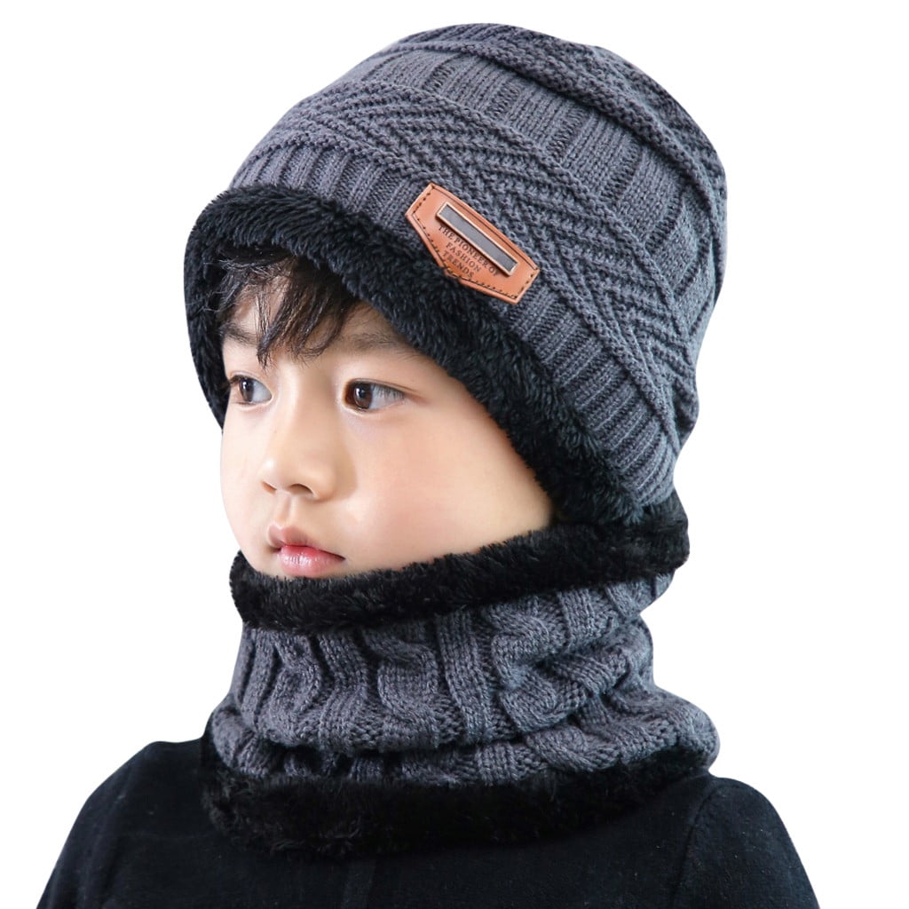 Hats Contrast Set Winter Two Knitted Piece For Kid Warm Colors Hat ...