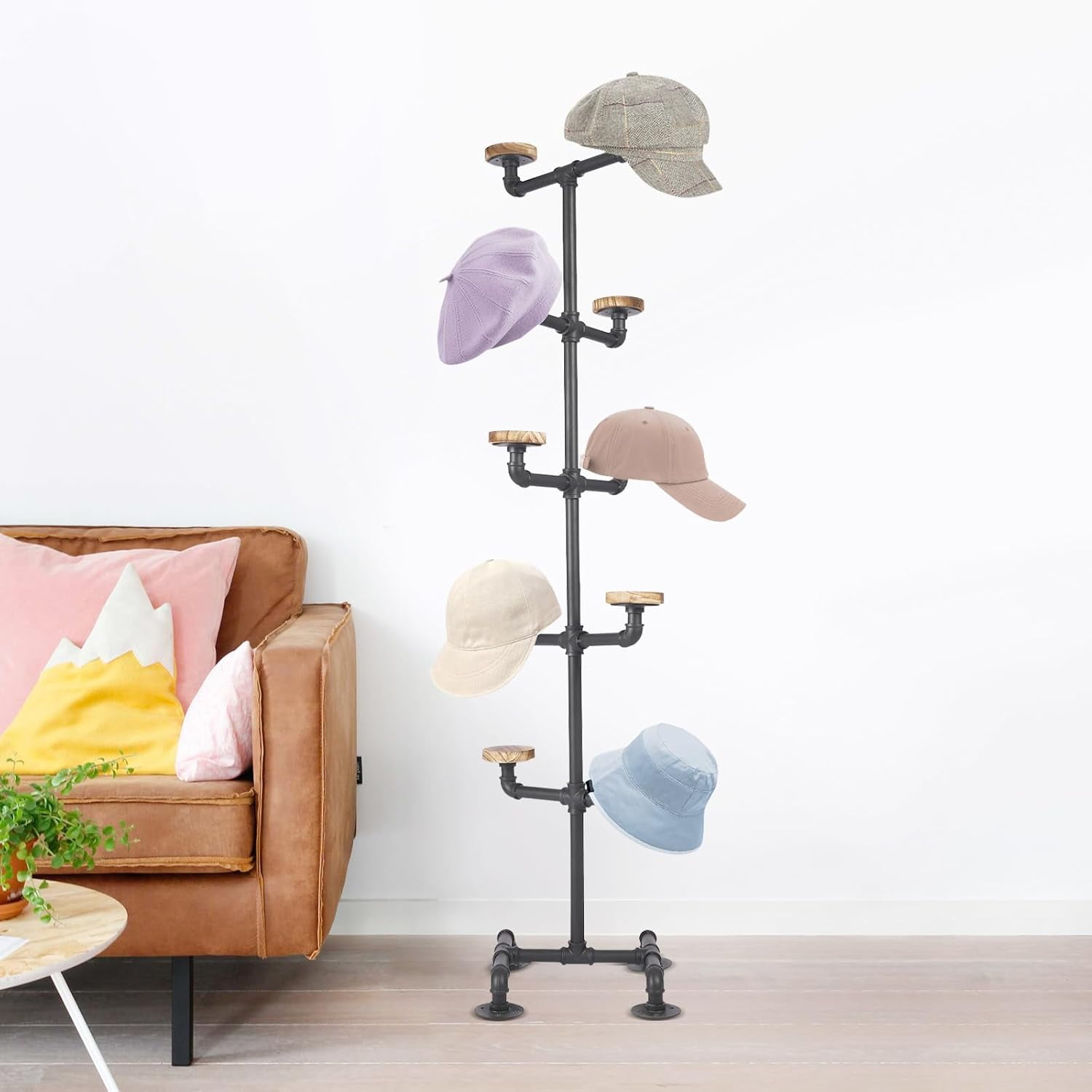Hats Display Stand Black Metal Pipe Industrial Style Hat Holder Rack ...