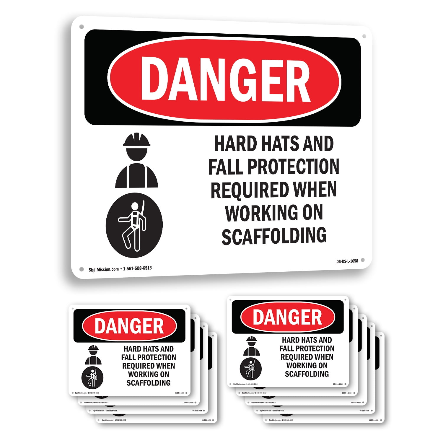 Hats Fall Protection Required Scaffolding OSHA Danger Aluminum Sign 18 ...