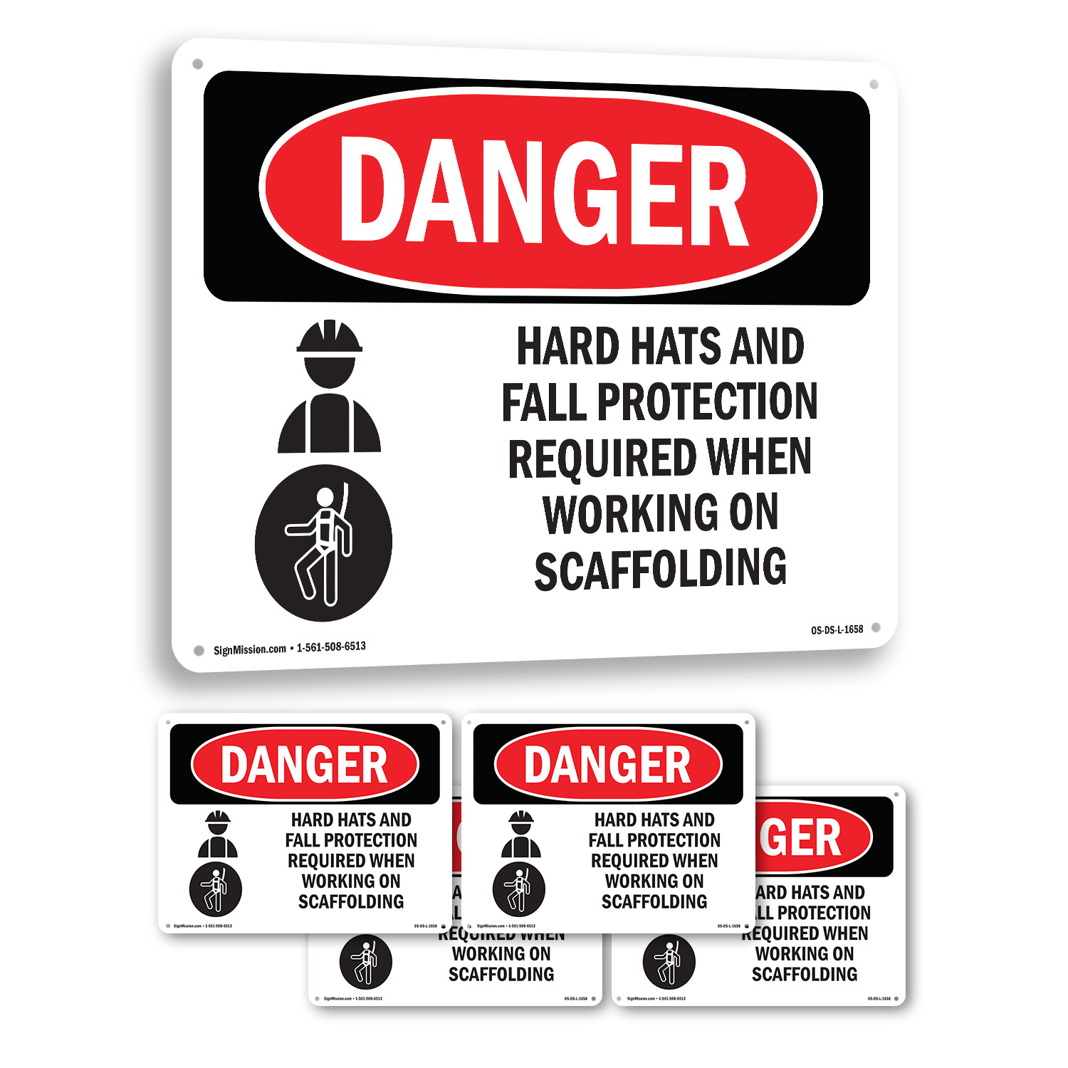 Hats Fall Protection Required Scaffolding OSHA Danger Aluminum Sign 24 ...