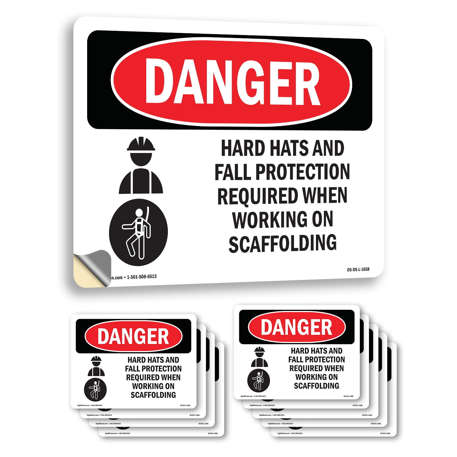 Hats Fall Protection Required Scaffolding OSHA Danger Vinyl Decal Label ...