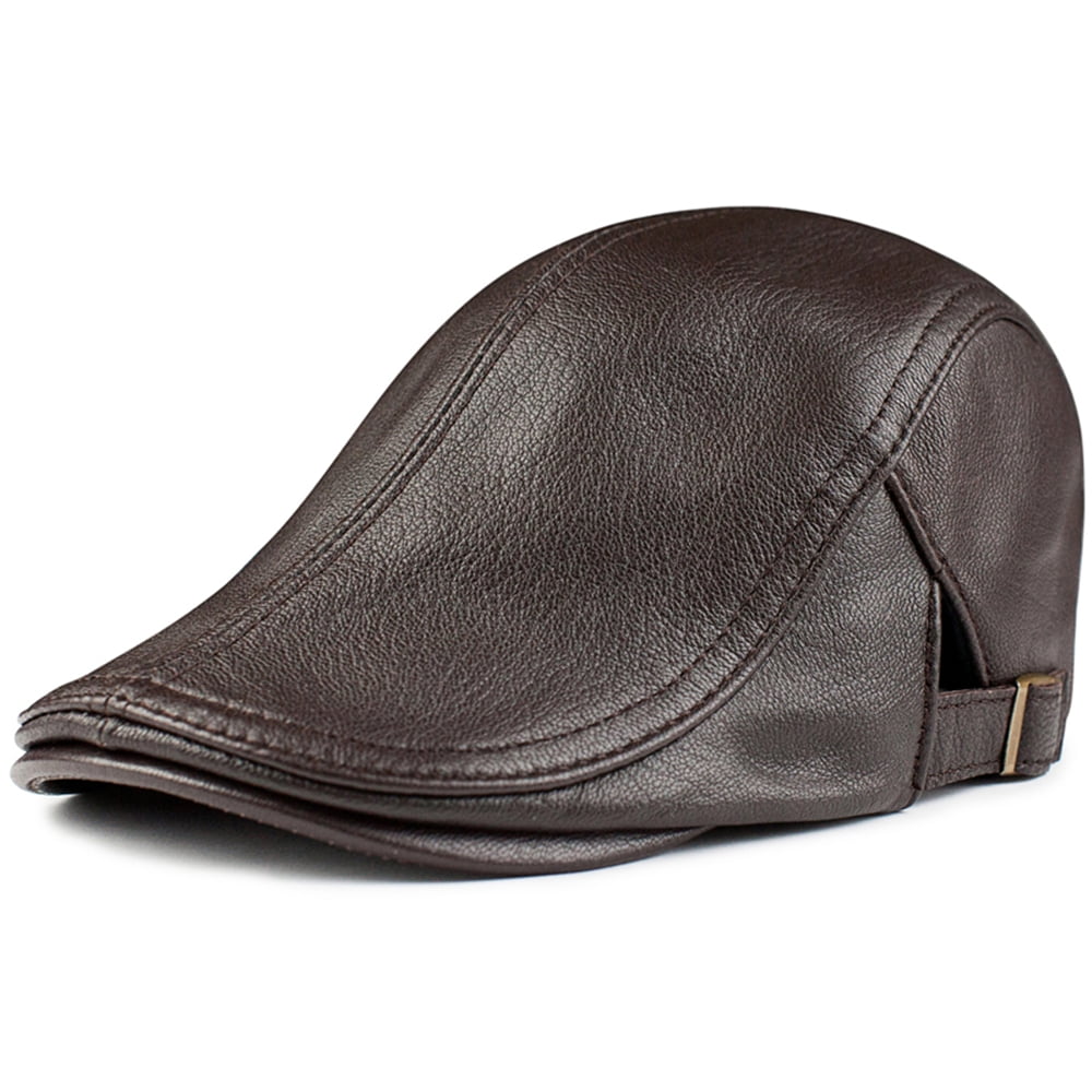 Hats For Men Genuine Leather Newsboy Cap Cowskin Adjustable Flat Cap ...