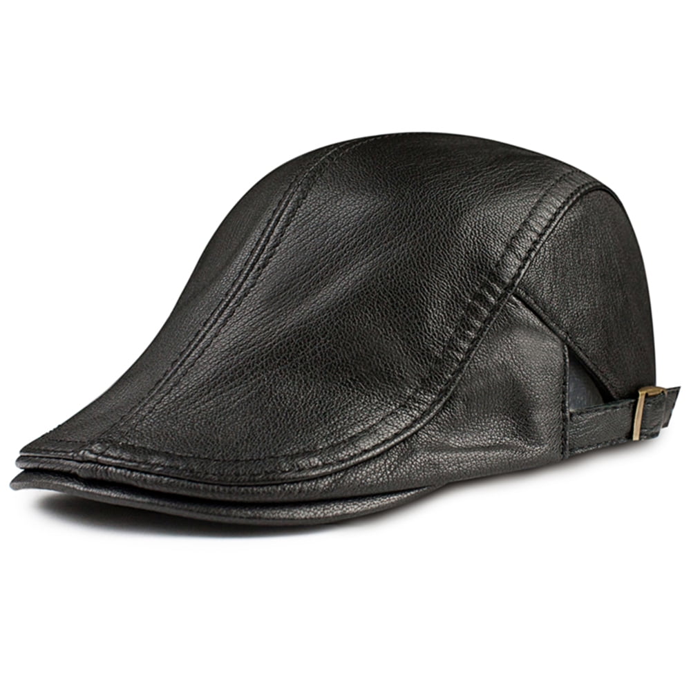 Hats For Men Genuine Leather Newsboy Cap Cowskin Adjustable Flat Cap ...