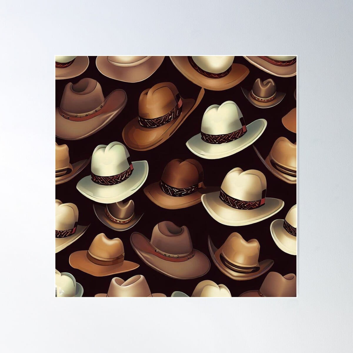 Hats, Men & Western Hats Poster Wall Art, Modern Wall Decor For Living ...