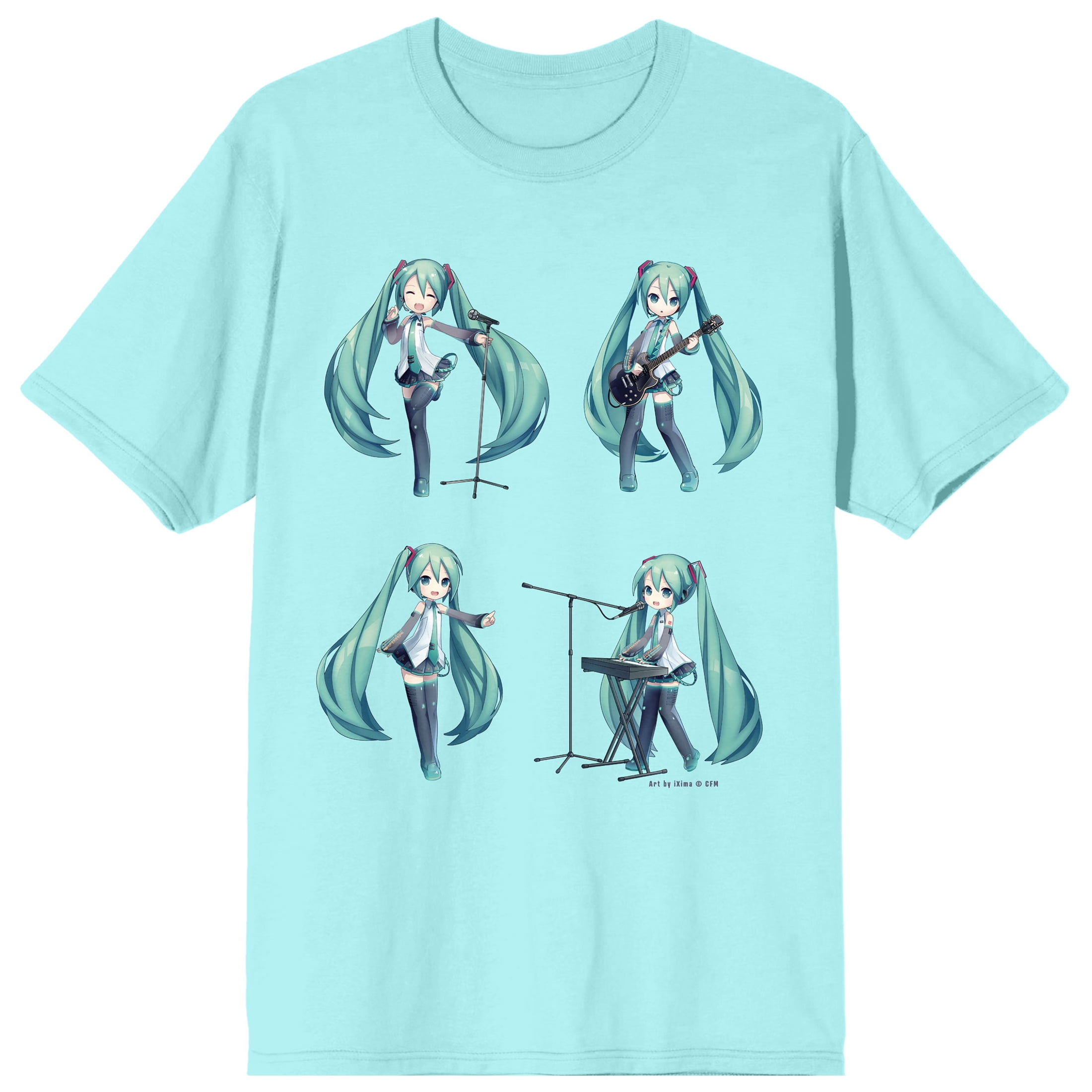 Hatsune Miku Band Design Crew Neck Short Sleeve Celadon Women's T-shirt ...