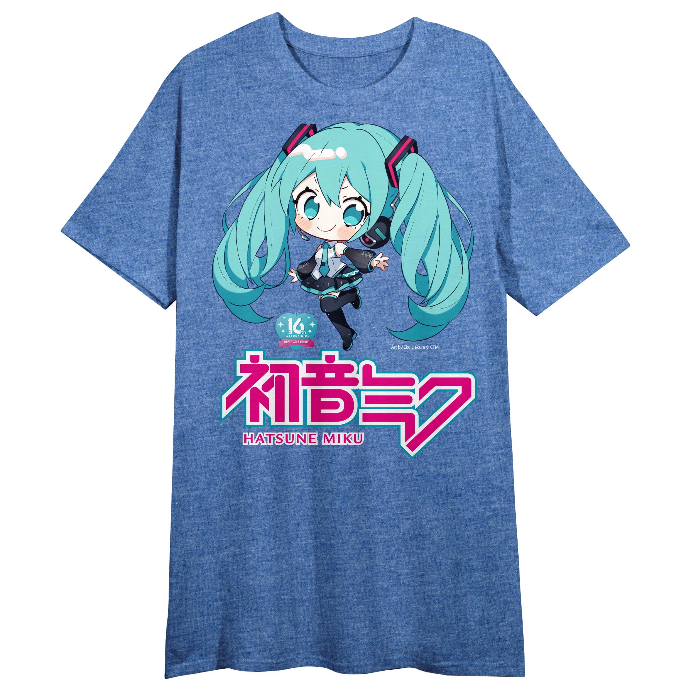 Hatsune Miku Character & Kanji Crew Neck Short Sleeve Blue Heather ...