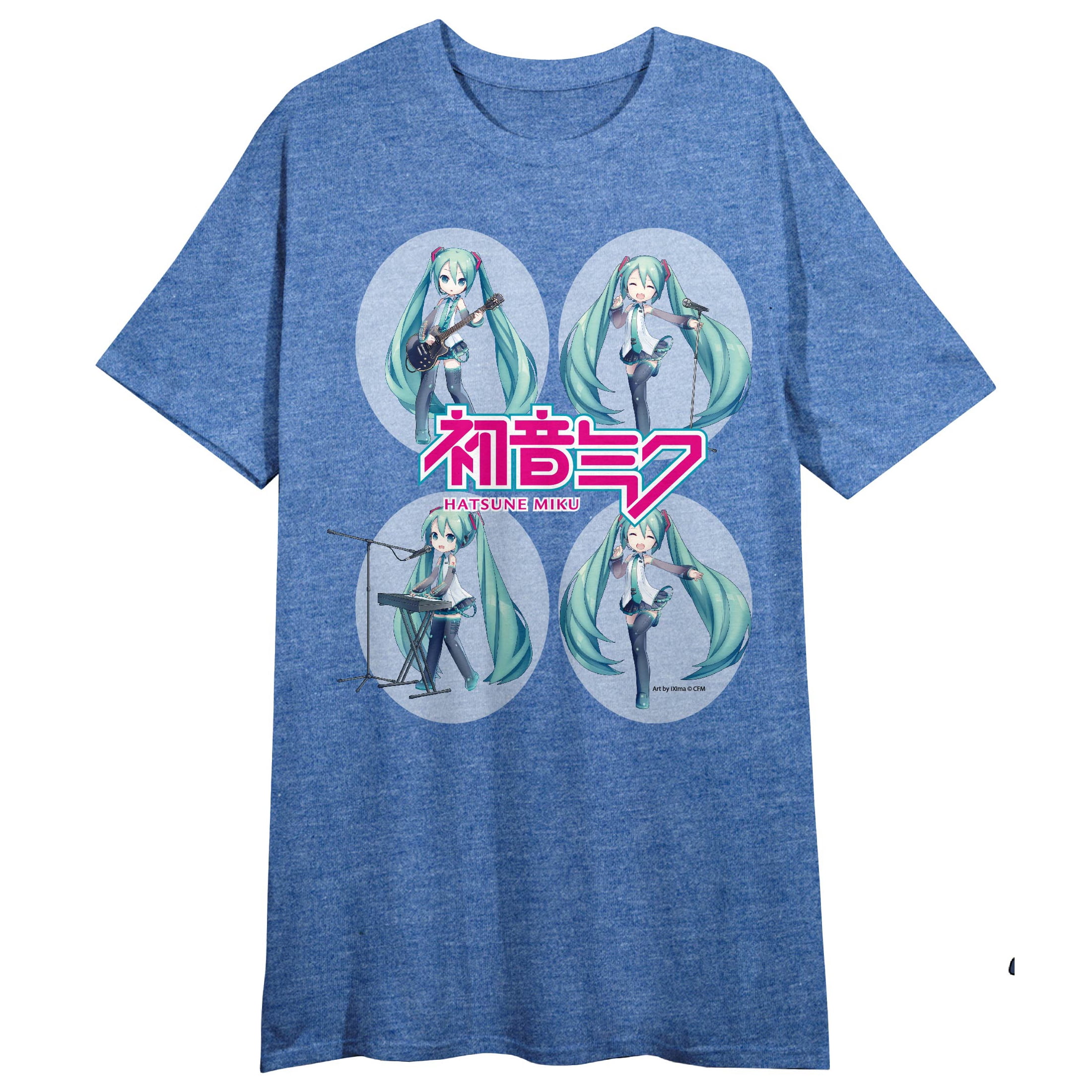 Hatsune Miku Characters and Title Logo Women's Blue Heather Sleep Shirt ...