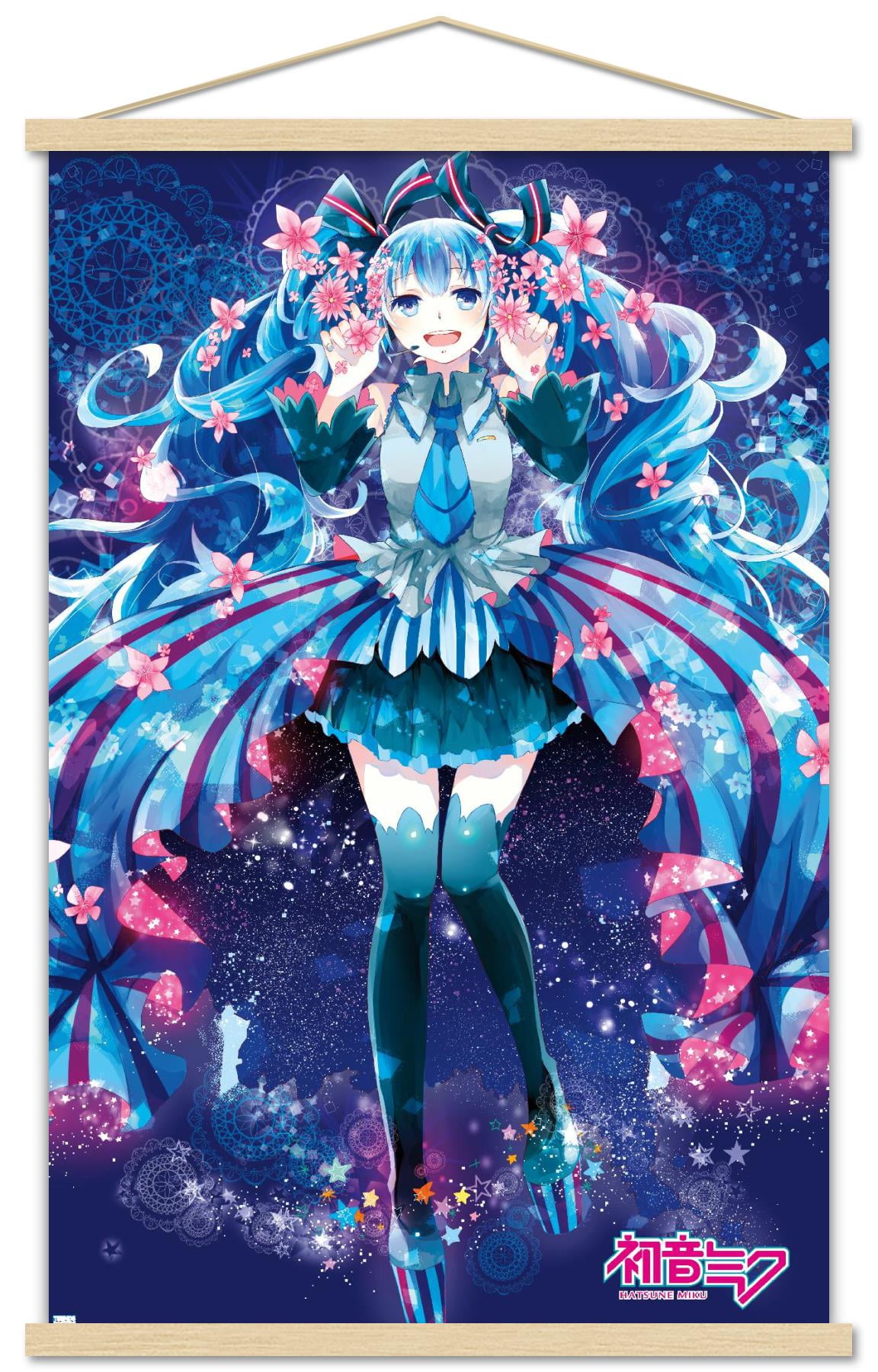 Hatsune Miku - Flowers Wall Poster with Wooden Magnetic Frame, 22.375 ...