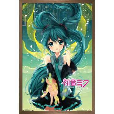 Hatsune Miku - Waving Wall Poster with Wooden Magnetic Frame, 22.375" x ...