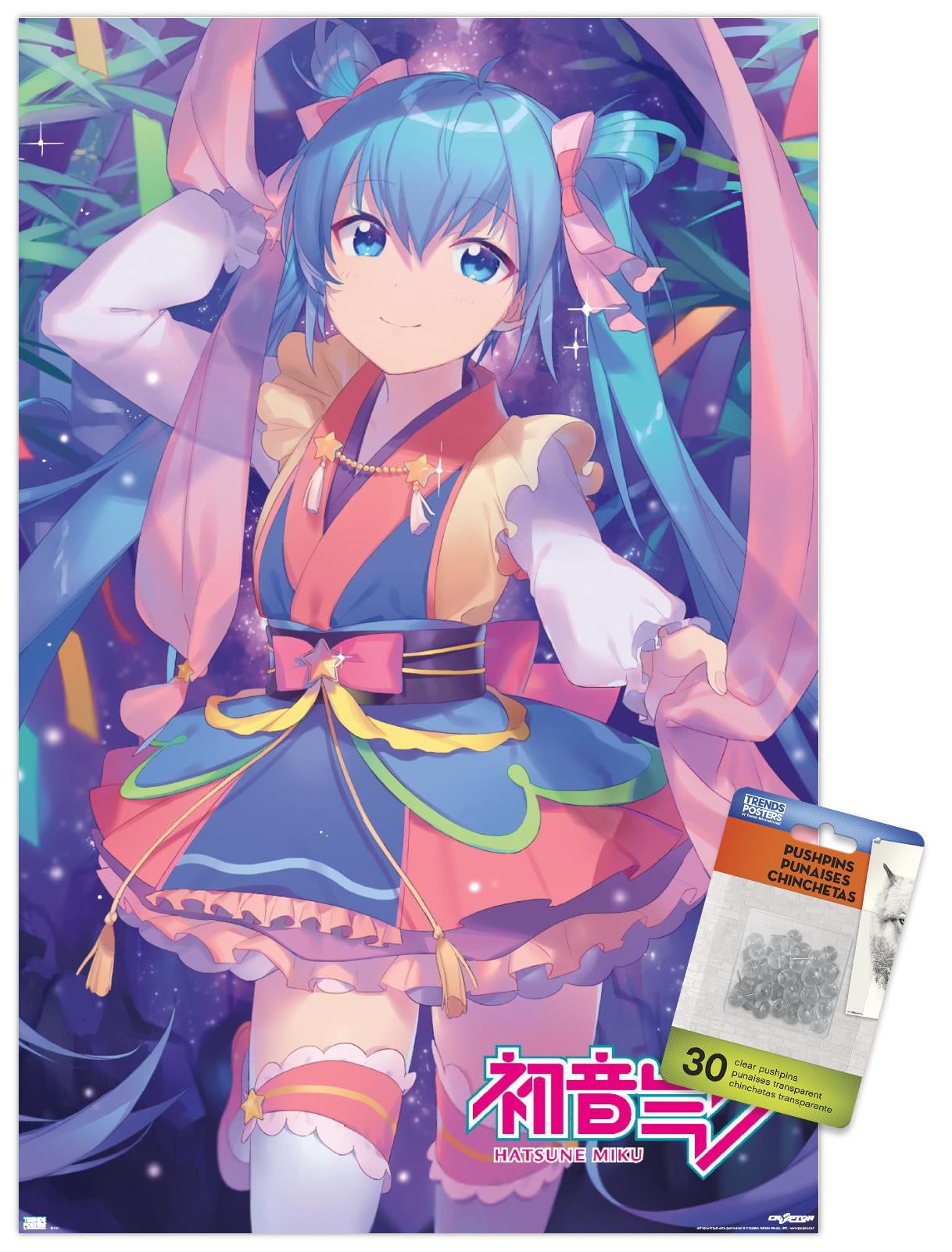 Hatsune Miku - Ribbons Wall Poster with Push Pins, 14.725" x 22.375 ...