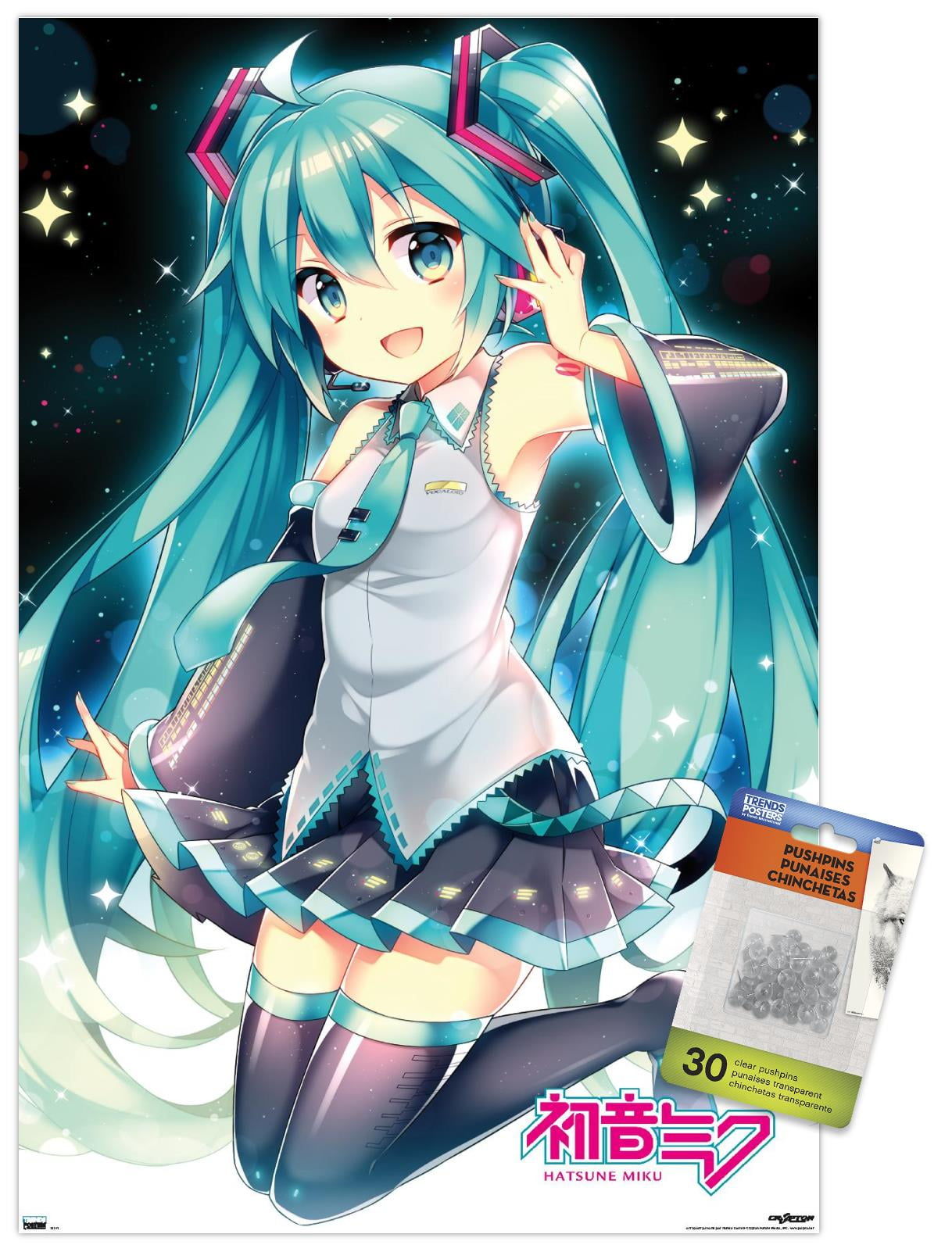 Hatsune Miku - Smile Wall Poster with Push Pins, 14.725" x 22.375 ...