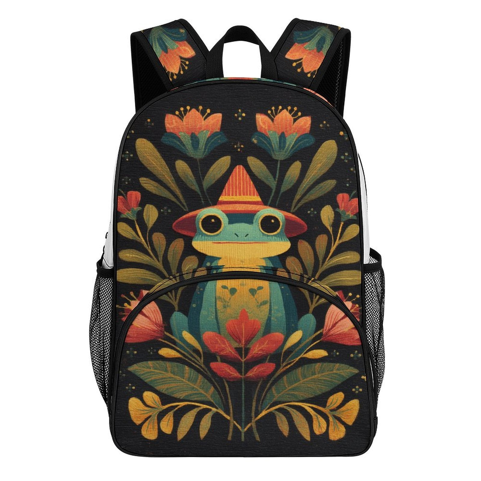 Hatted Frog Floral Artwork Charming Cute Big Student Laptop Backpack ...