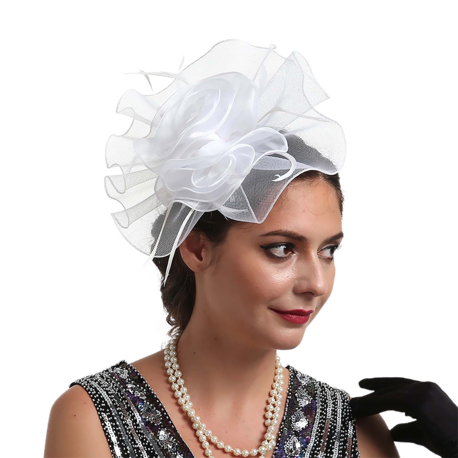 Hauaitttt Bridal Headband with Organdy Feather Fascinator Hair Clip for ...