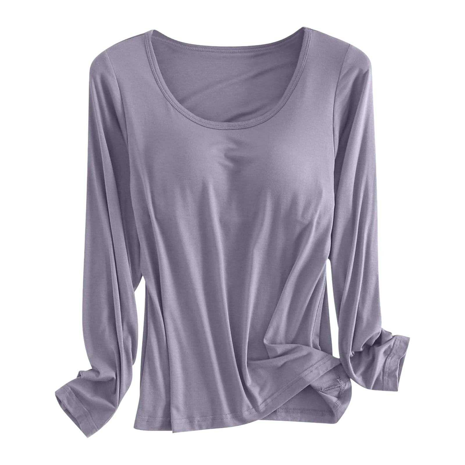 Hauaitttt Built In Bra T Shirt for Womens Padded Long Sleeve Tops ...