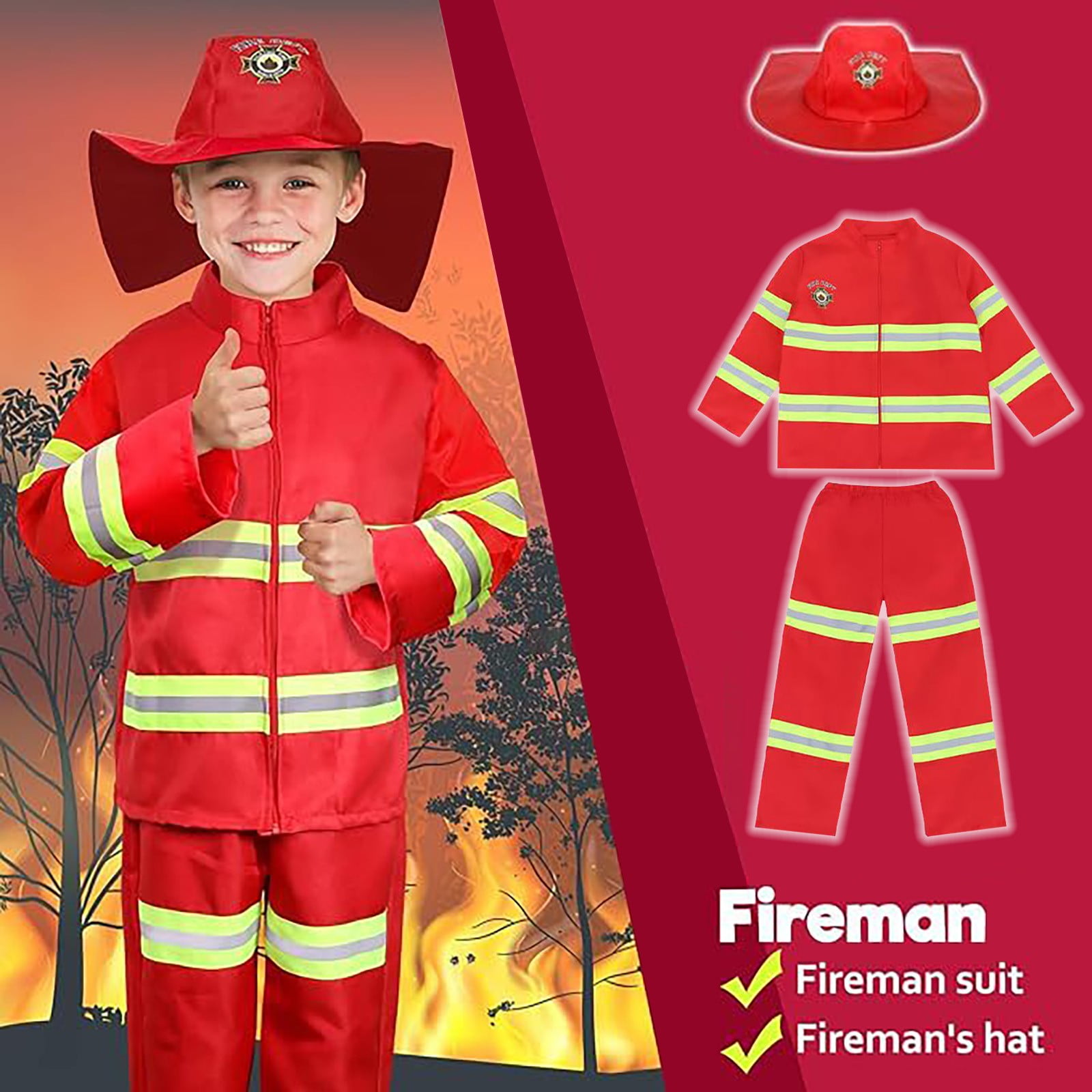 Hauaitttt Fireman Children Role Playing Three Piece Set School Toy ...