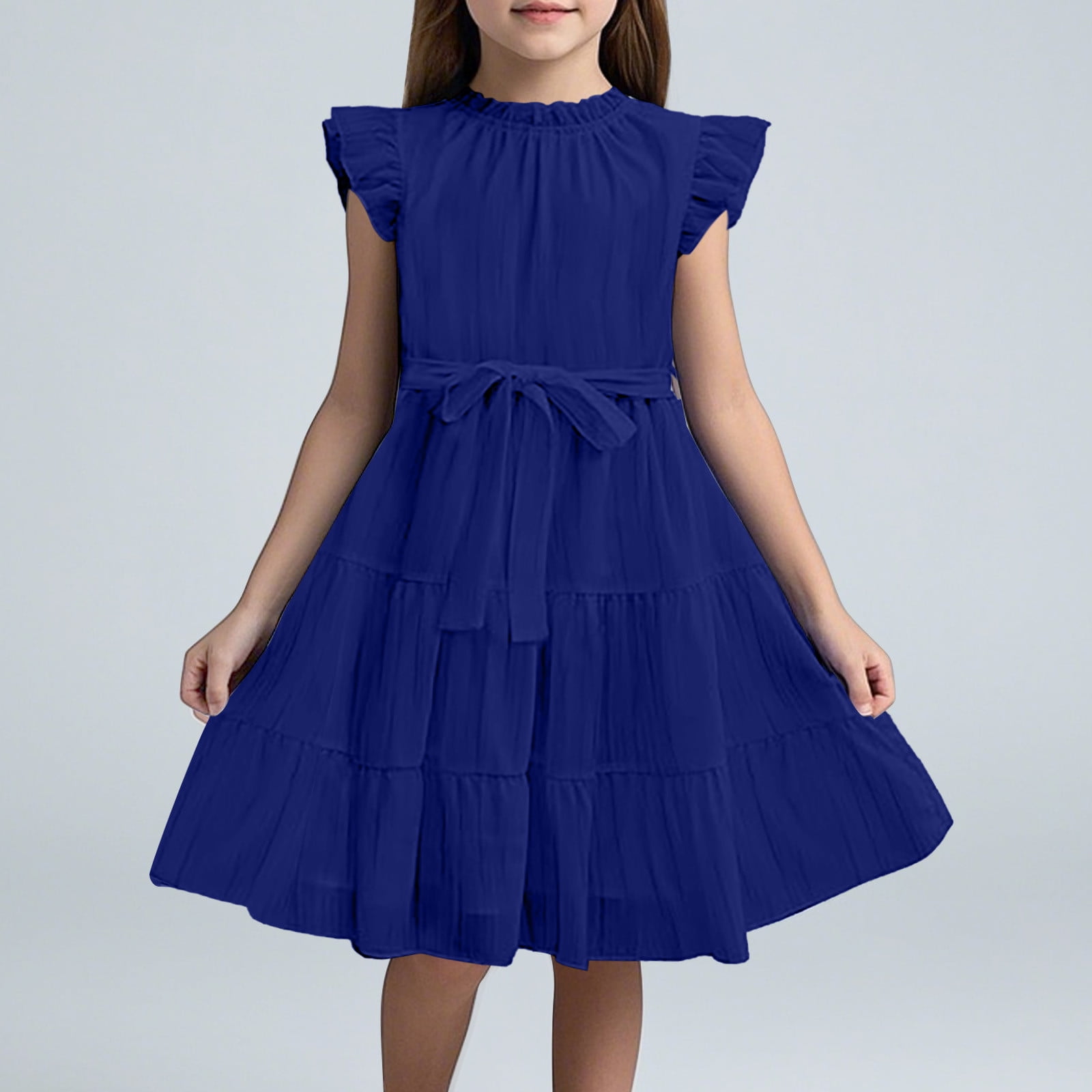 Hauaitttt Girls' Dresses Ruffle Sleeves Summer Dress Ruffle Neck ...