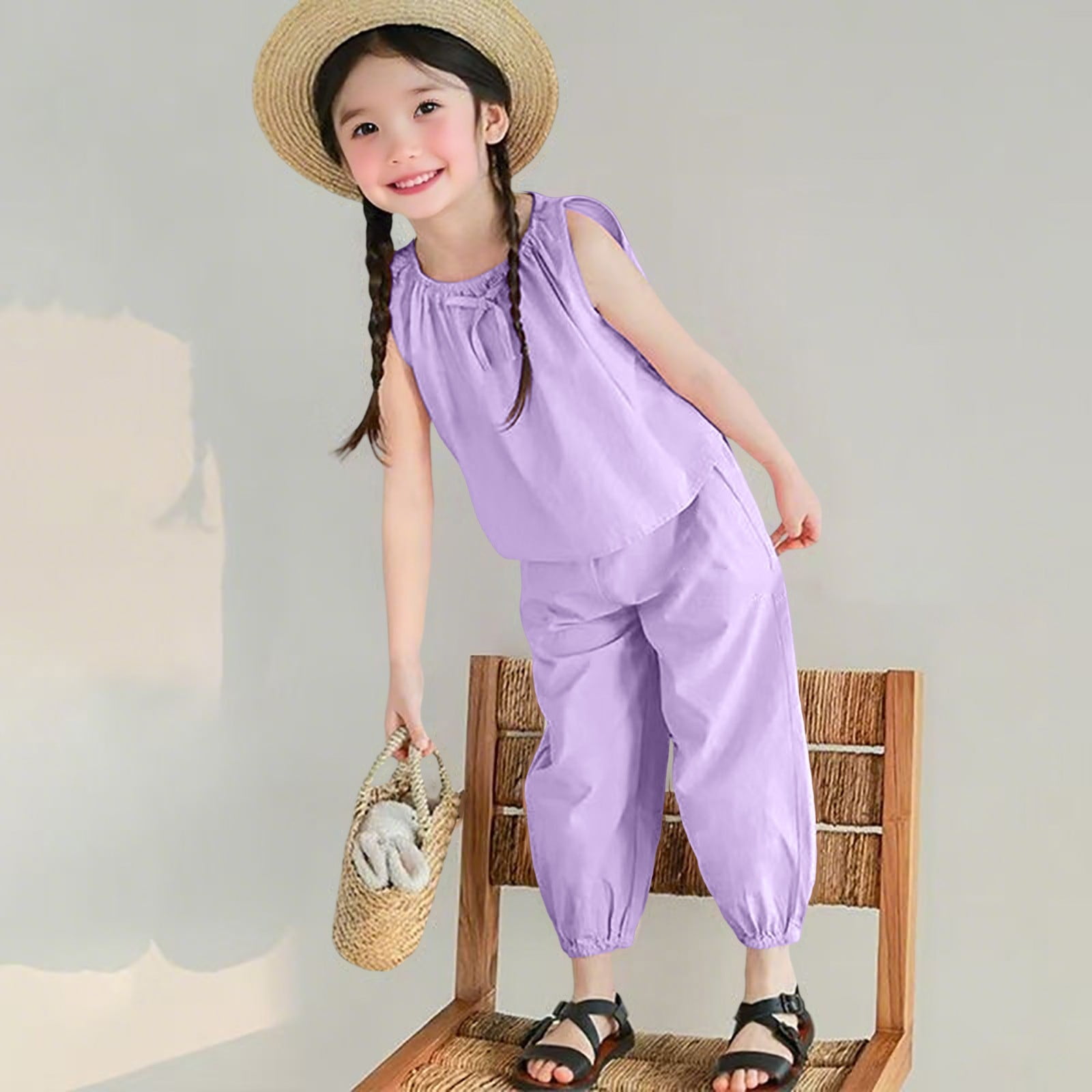 Hauaitttt Girls' Set Vest Top with Pants Summer Outfit Cute Casual ...