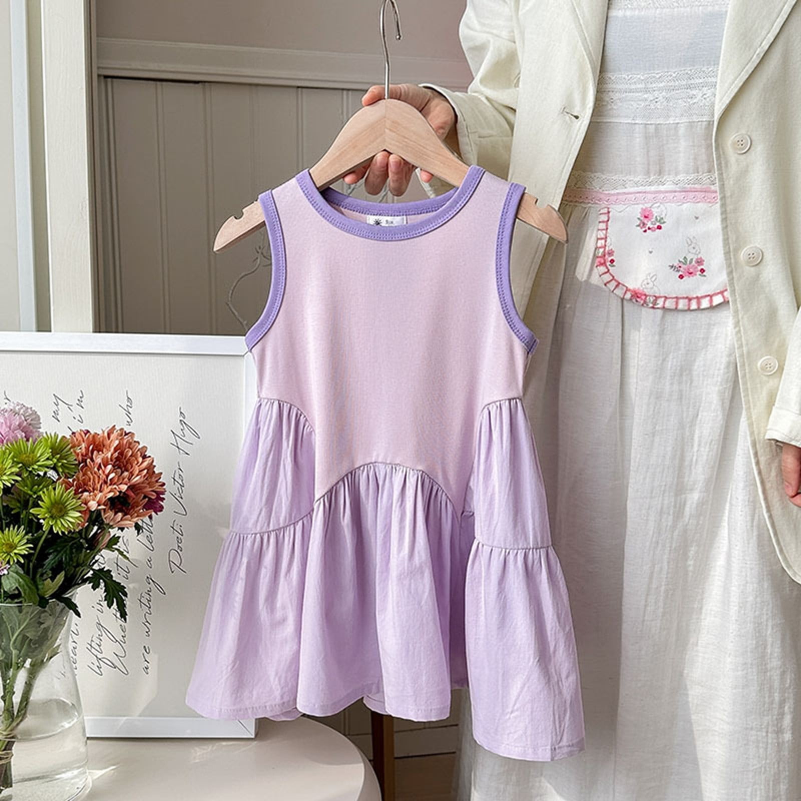 Hauaitttt Girls Stitching Contrast Color Sleeveless Vest Dress Baby ...